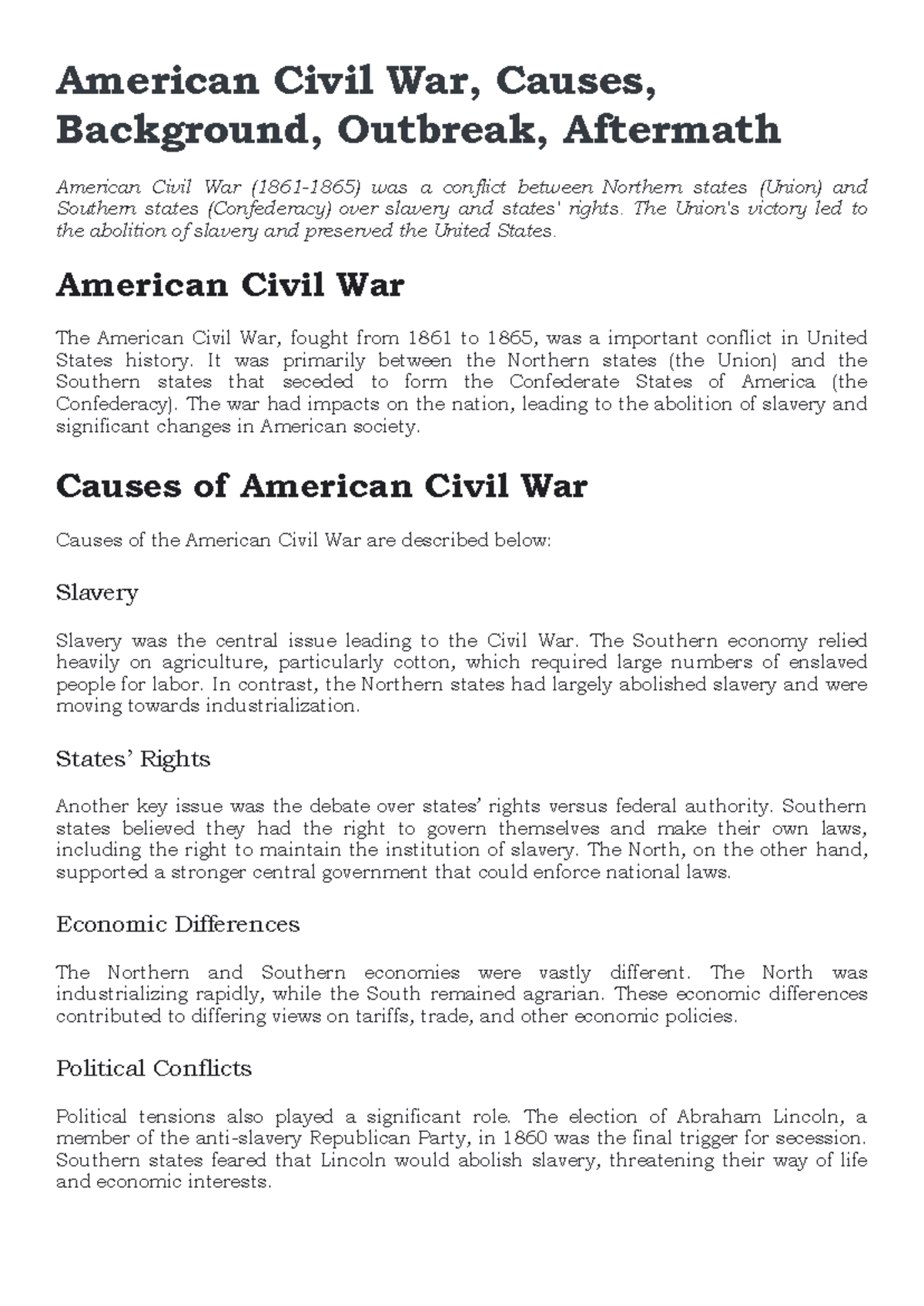 American Civil War - The Union's victory led to the abolition of ...