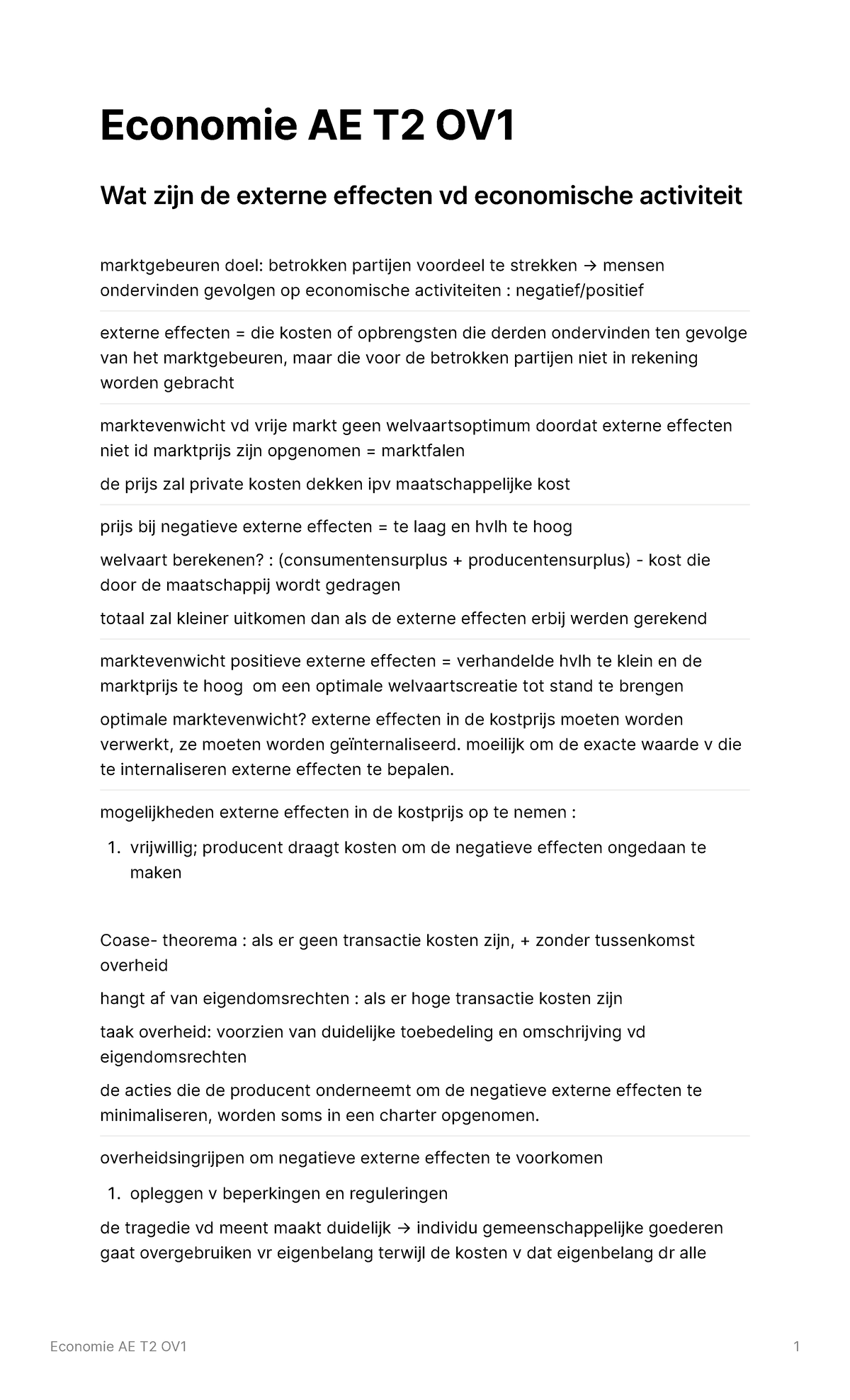 Economie AE T2 OV1 - Economie AE T2 OV Wat zijn de externe effecten vd ...