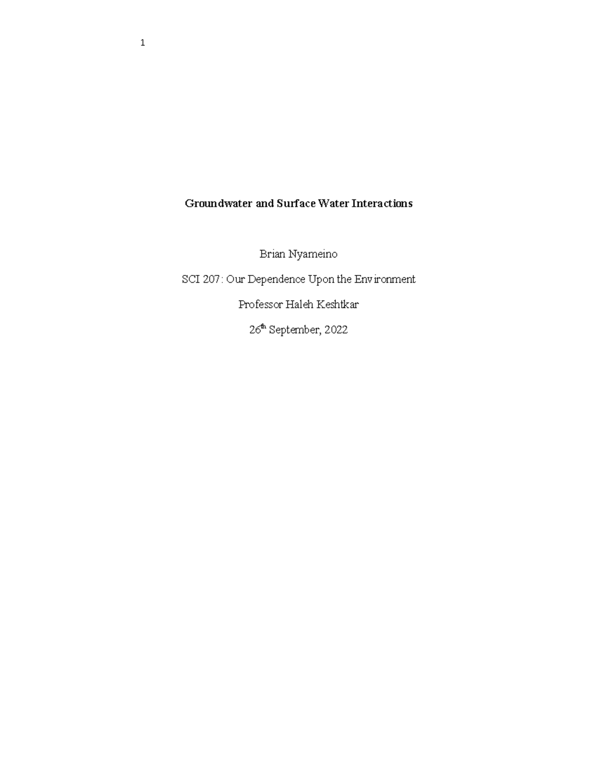 Week 3 Lab Report Template - Groundwater and Surface Water Interactions ...