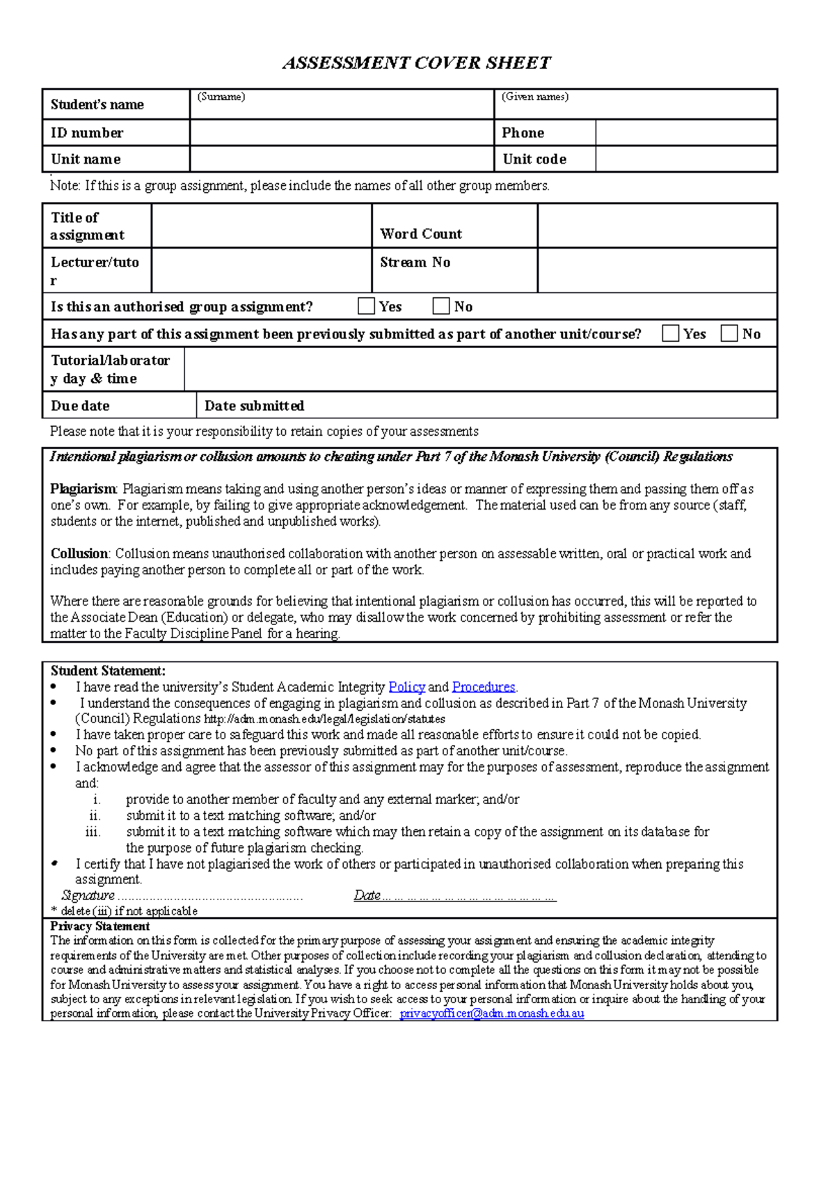 Assessment cover sheet 2014 v1 3 - ASSESSMENT COVER SHEET Student’s ...