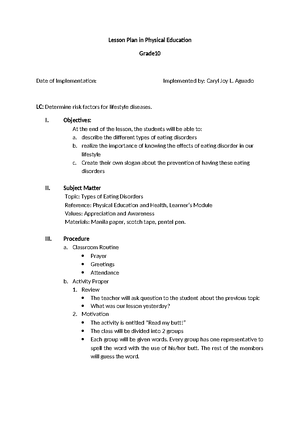 Lesson Plan for demo pot - Lesson Plan in MAPEH Semi Detailed Lesson ...