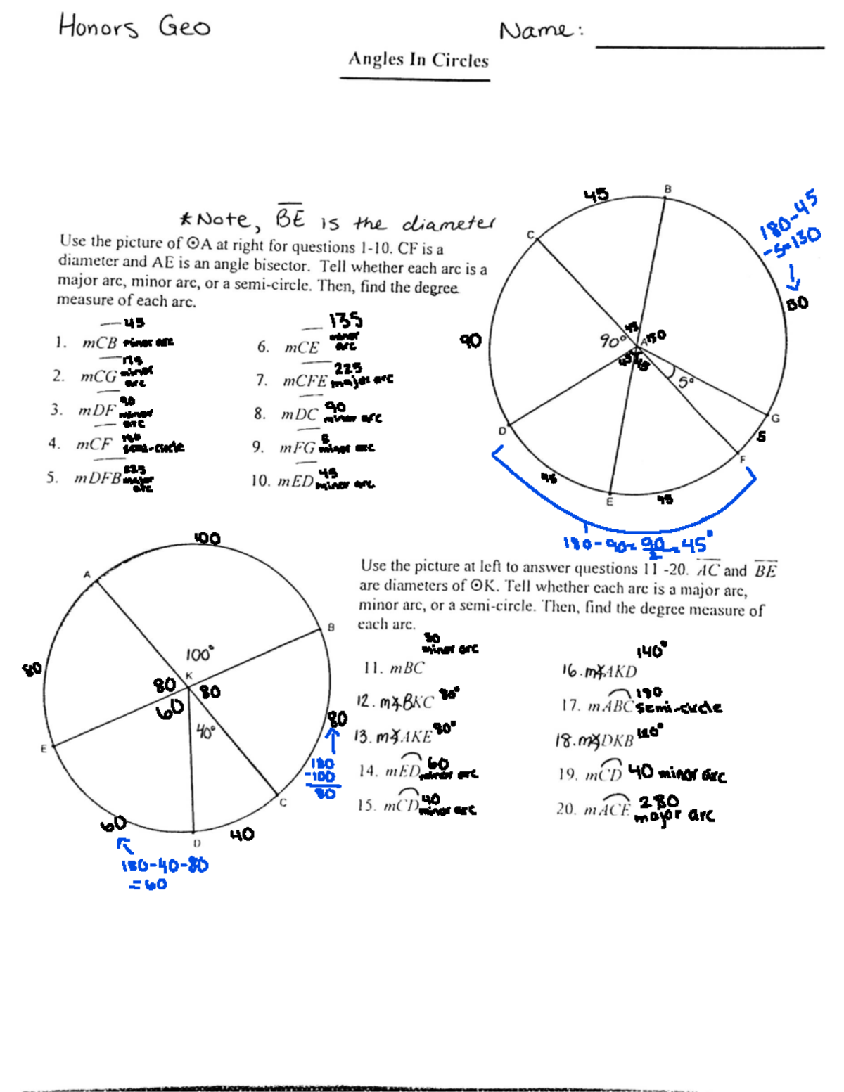 Angles in Circles WS - geometry worksheet - GEO 1002 - Studocu