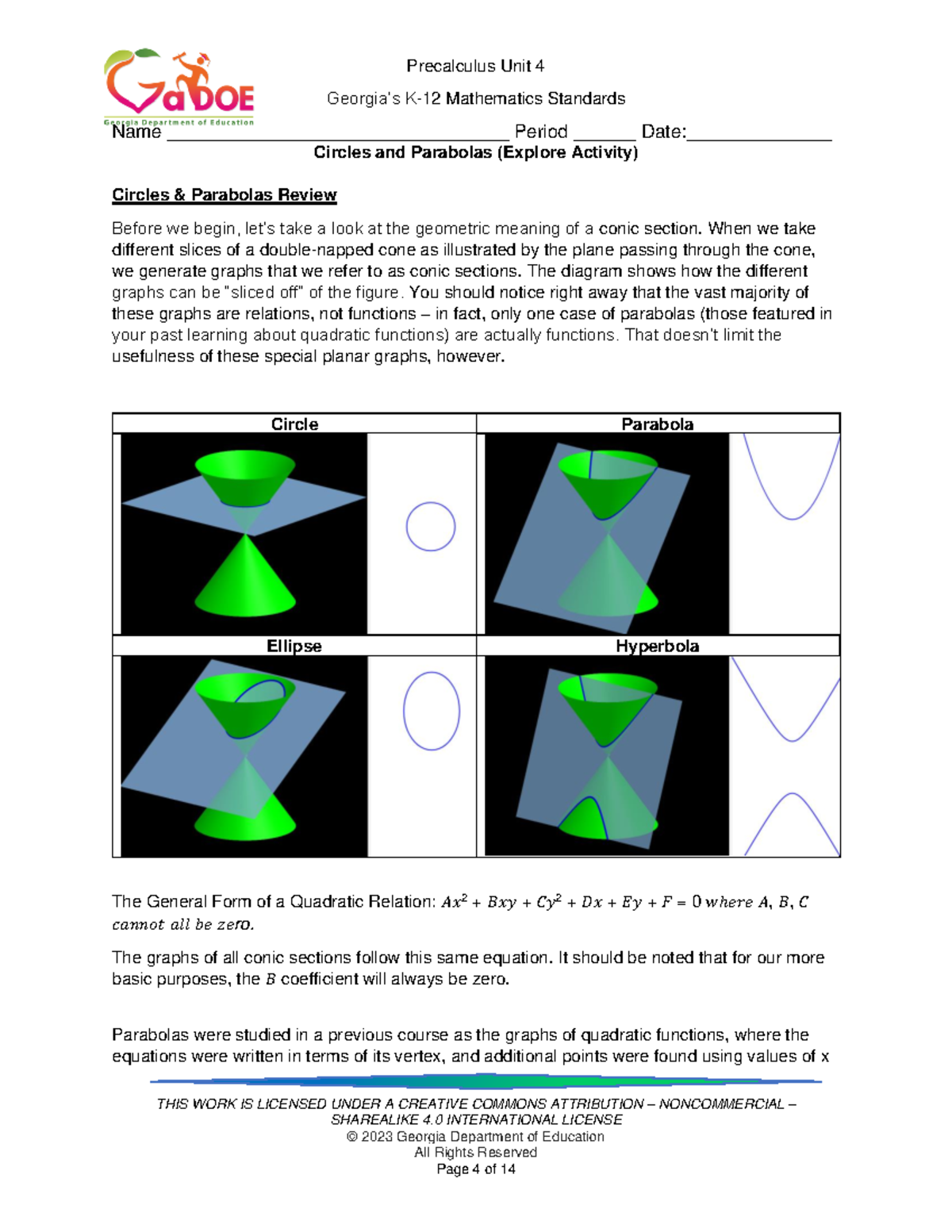 Parabolas - math - Georgia’s K-12 Mathematics Standards THIS WORK IS ...