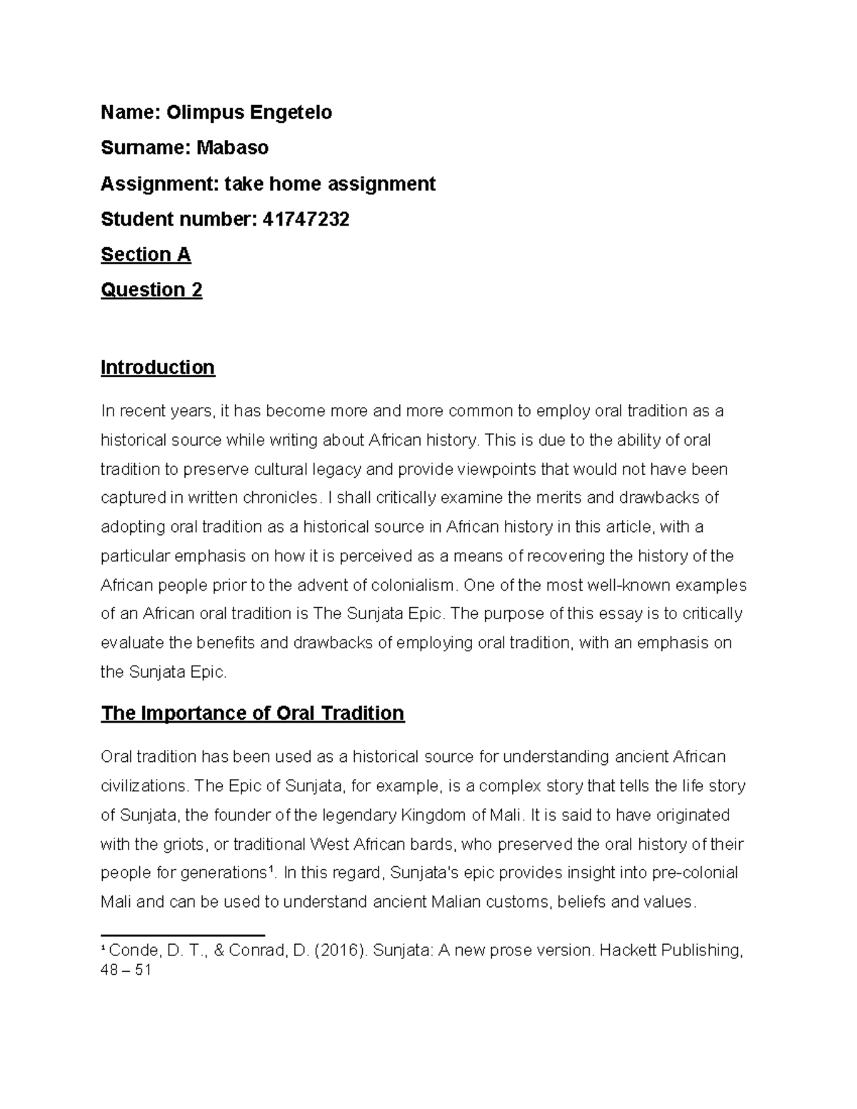 History 213 1 - Name: Olimpus Engetelo Surname: Mabaso Assignment: take ...