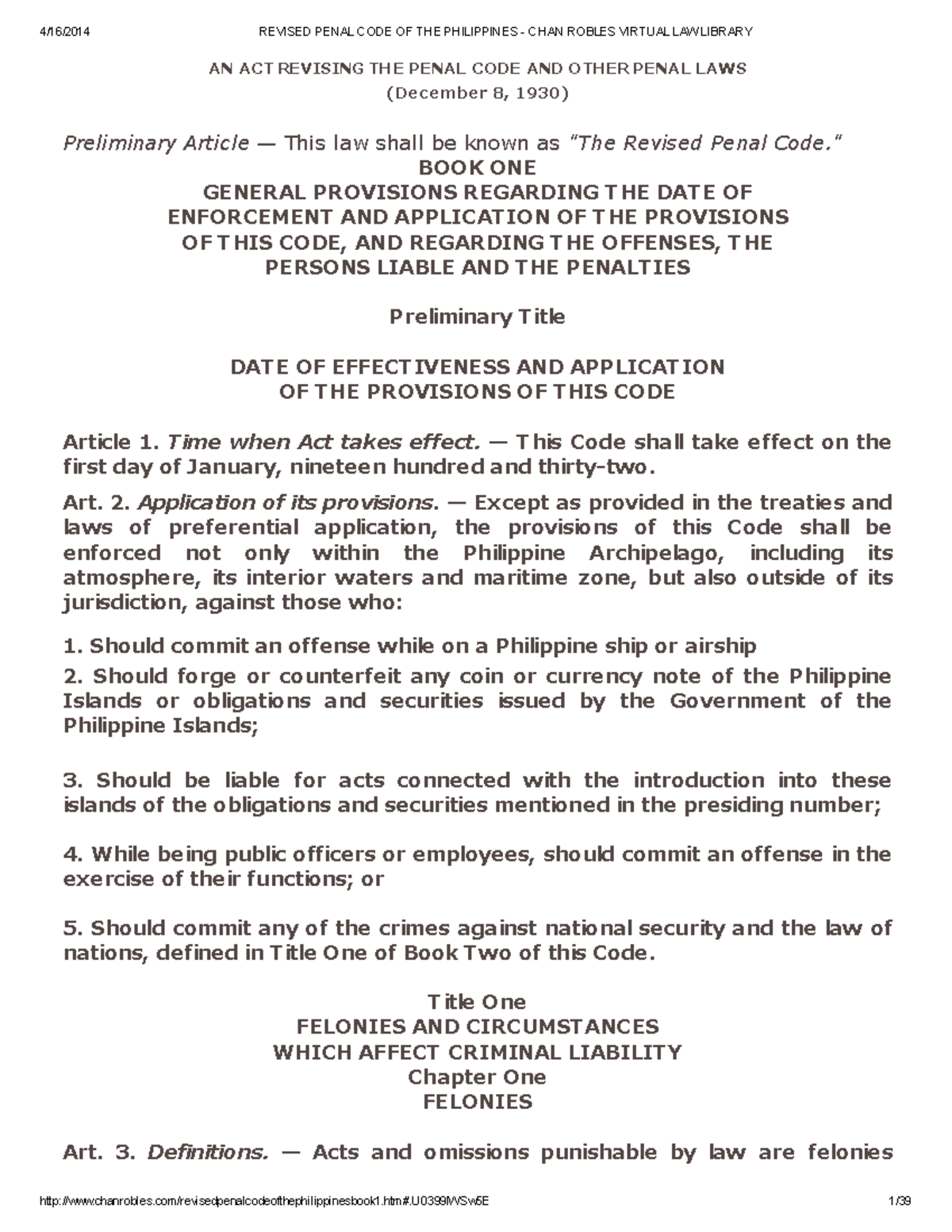 RPC Book 1 - Lecture notes 1-200 - AN ACT REVISING THE PENAL CODE AND ...