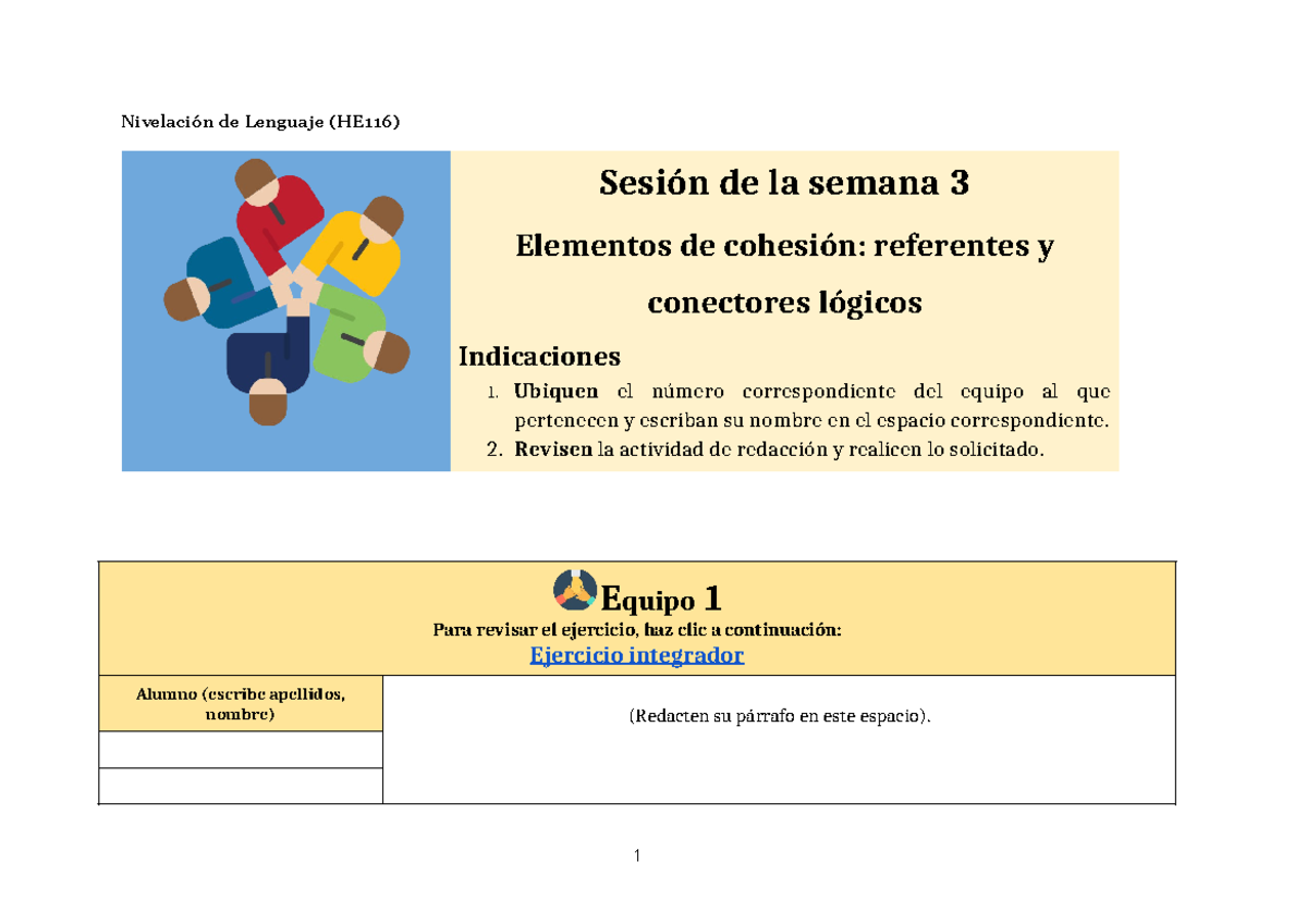 Conectores lógicos Ficha colaborativa (Ejercicio de redacción breve) - Nivelación de Lenguaje ...