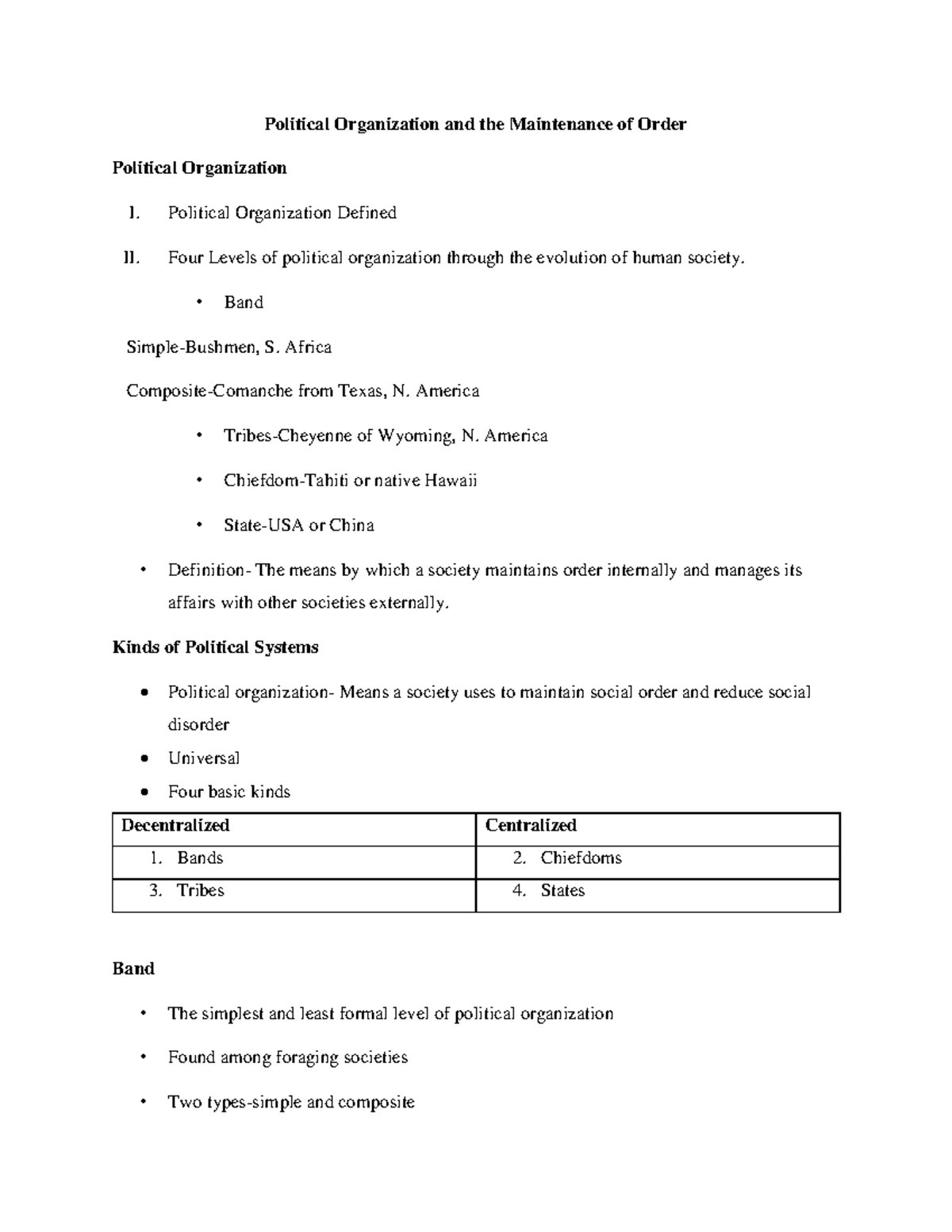 Political Organization and the Maintenance of Order - Political ...