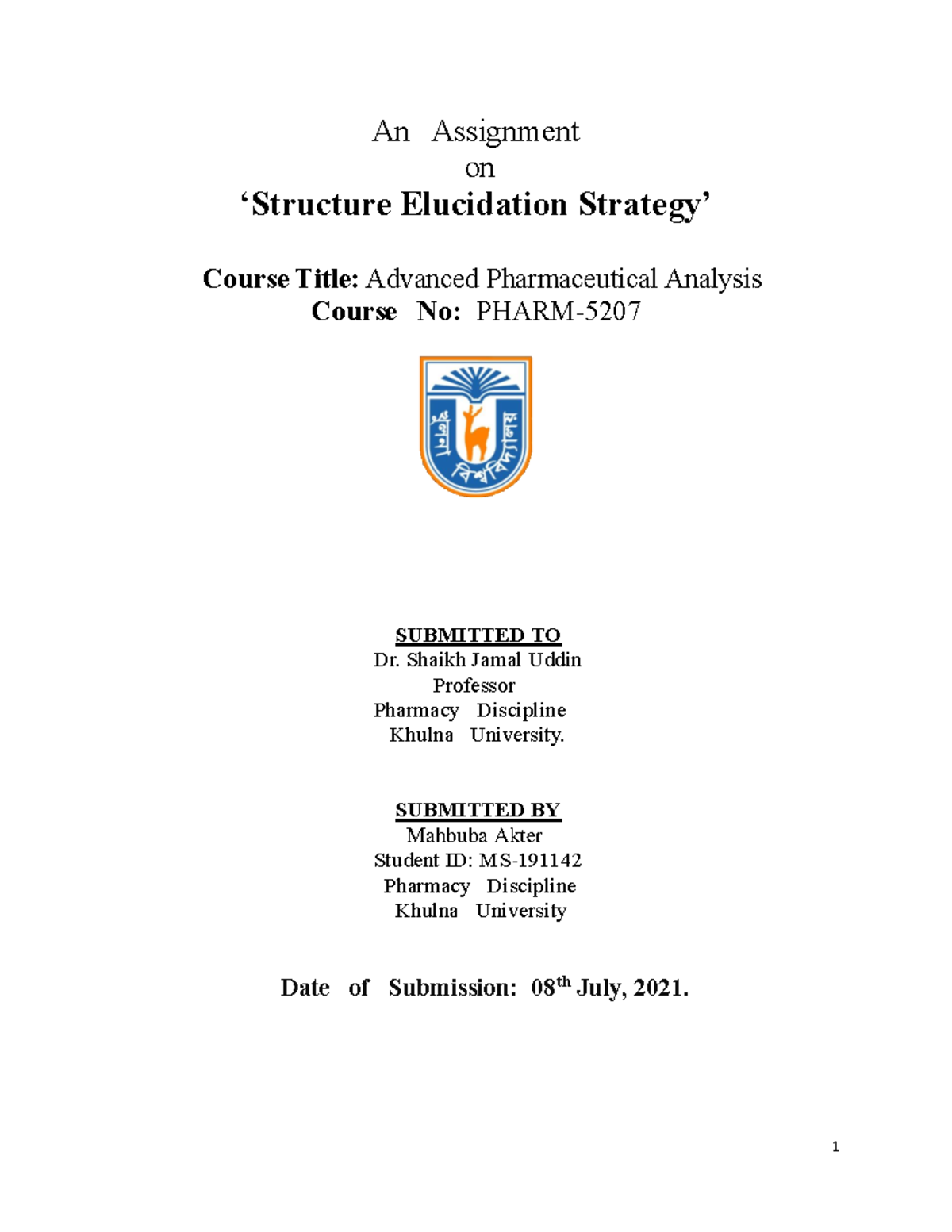 Pharmaceutical approach structure elucidation strategy - An Assignment ...