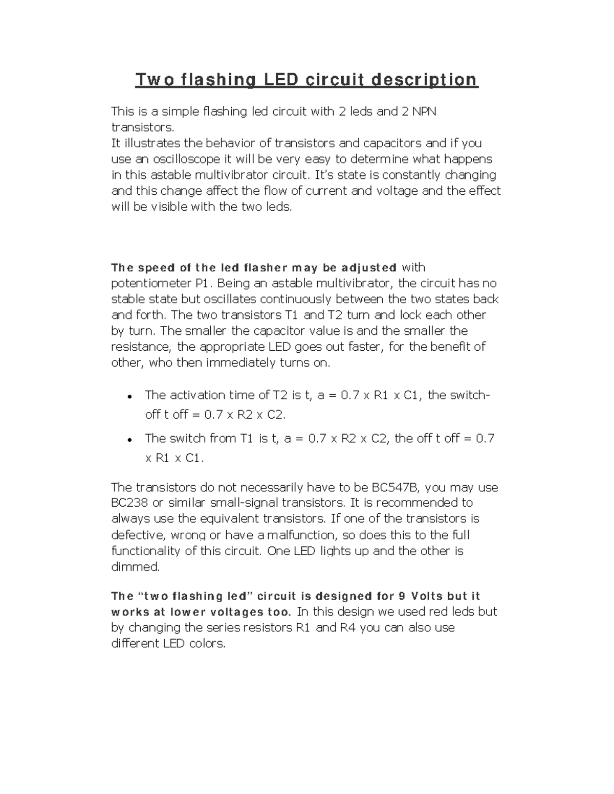 Two flashing LED circuit description - Tw o fla sh in g LED cir cu it ...