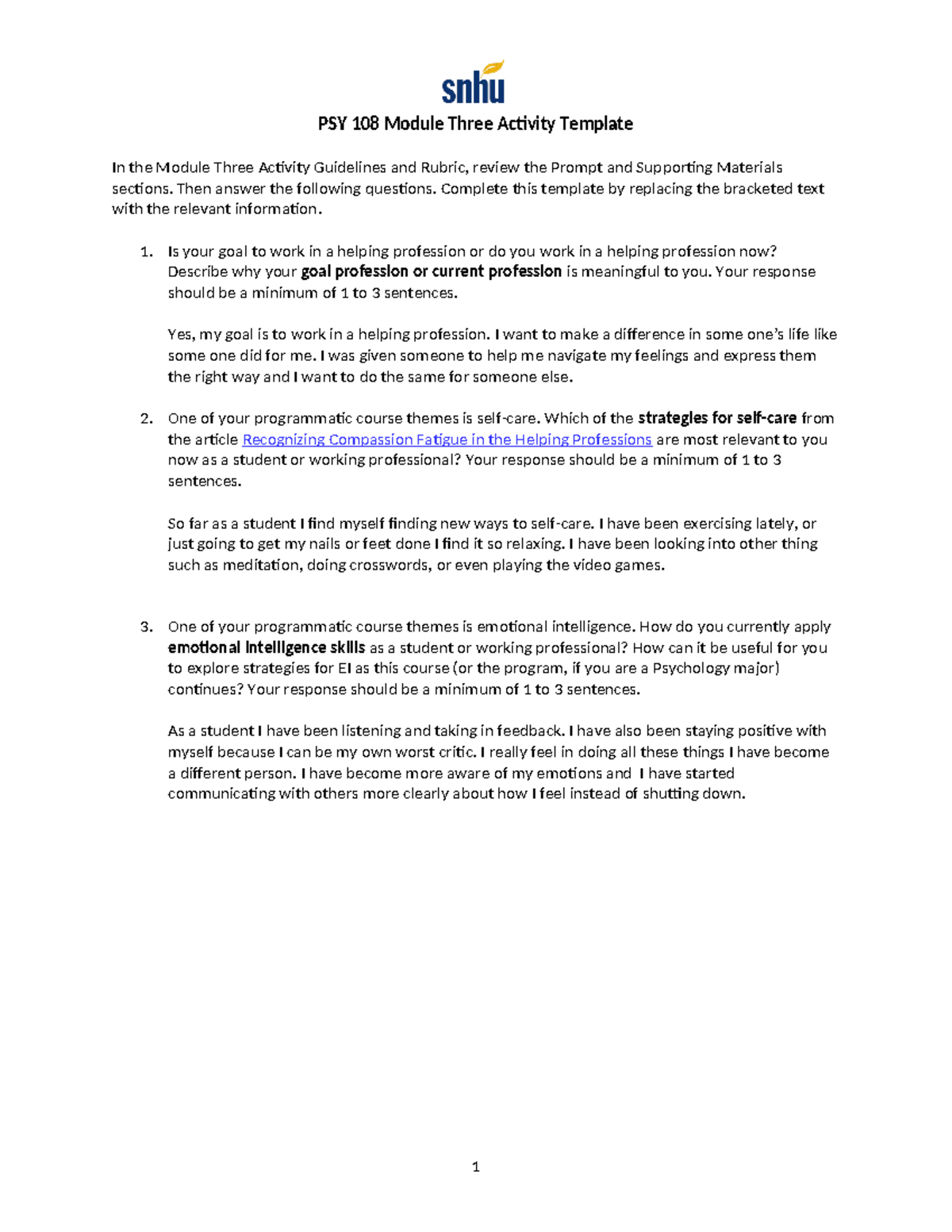 PSY 108 Module Three - PSY 108 Module Three Activity Template In the ...