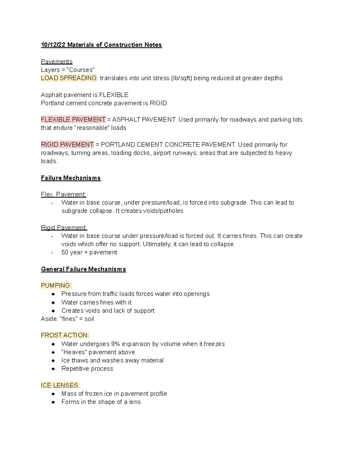 10 12 22 materials of construction notes - 10/12/22 Materials of ...