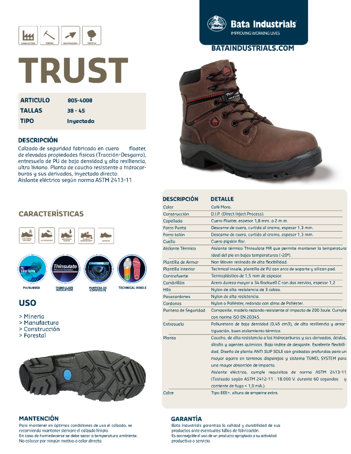 Ficha Tecnica Bota Bata Modelo Trust - Seminario de Investigación Académica II - Studocu