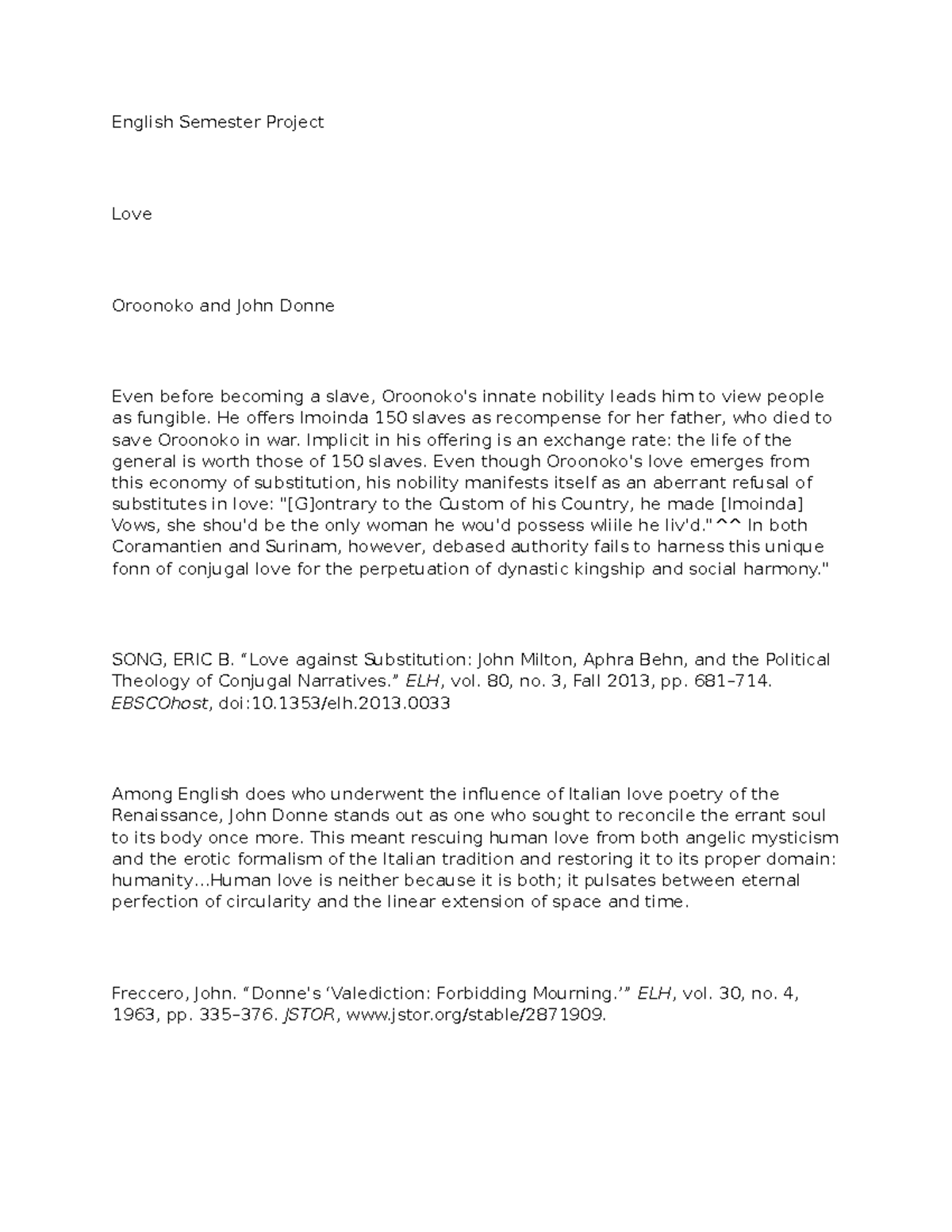 English Semester Project and Final Planning - English Semester Project ...