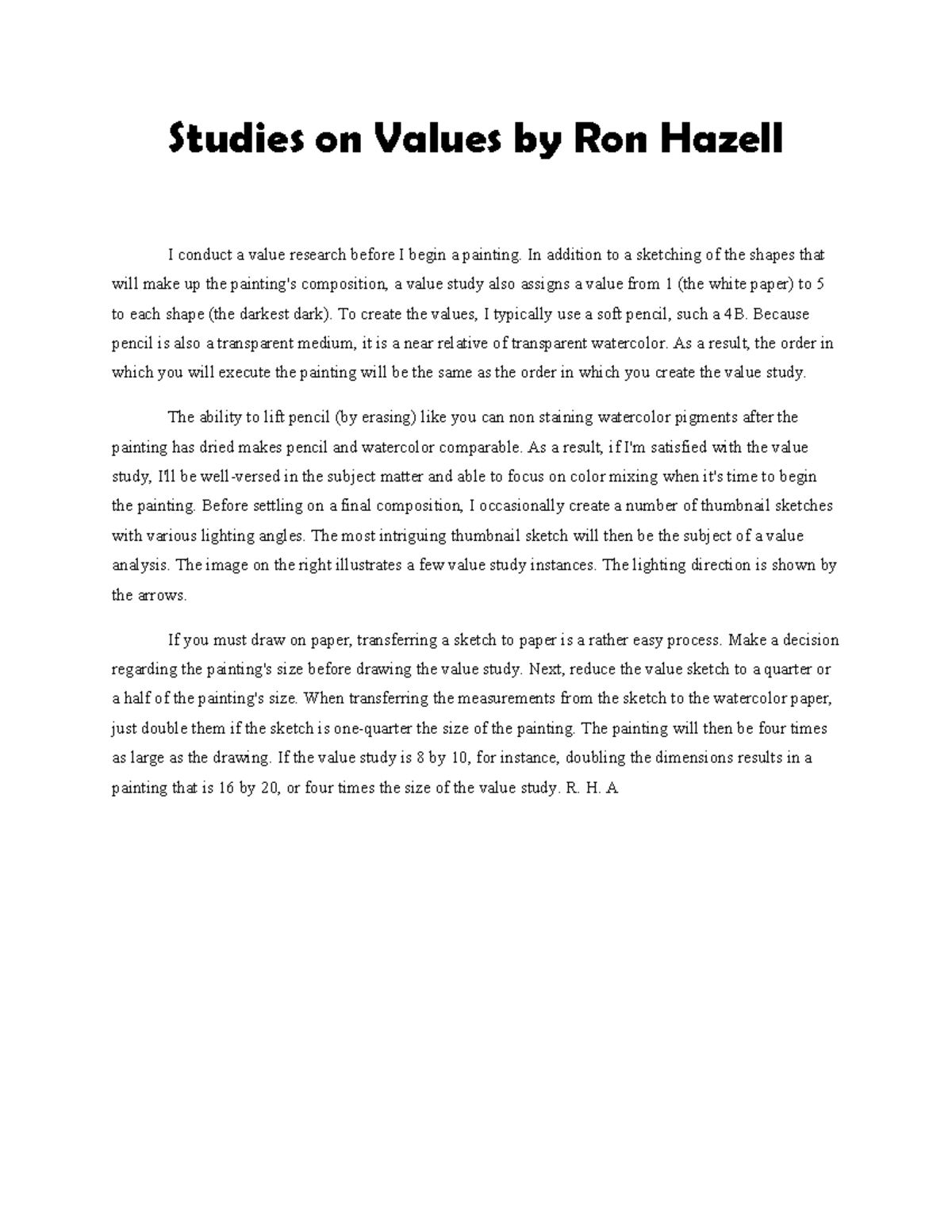 Studies on Values by Ron Hazell - In addition to a sketching of the shapes that will make up the ...