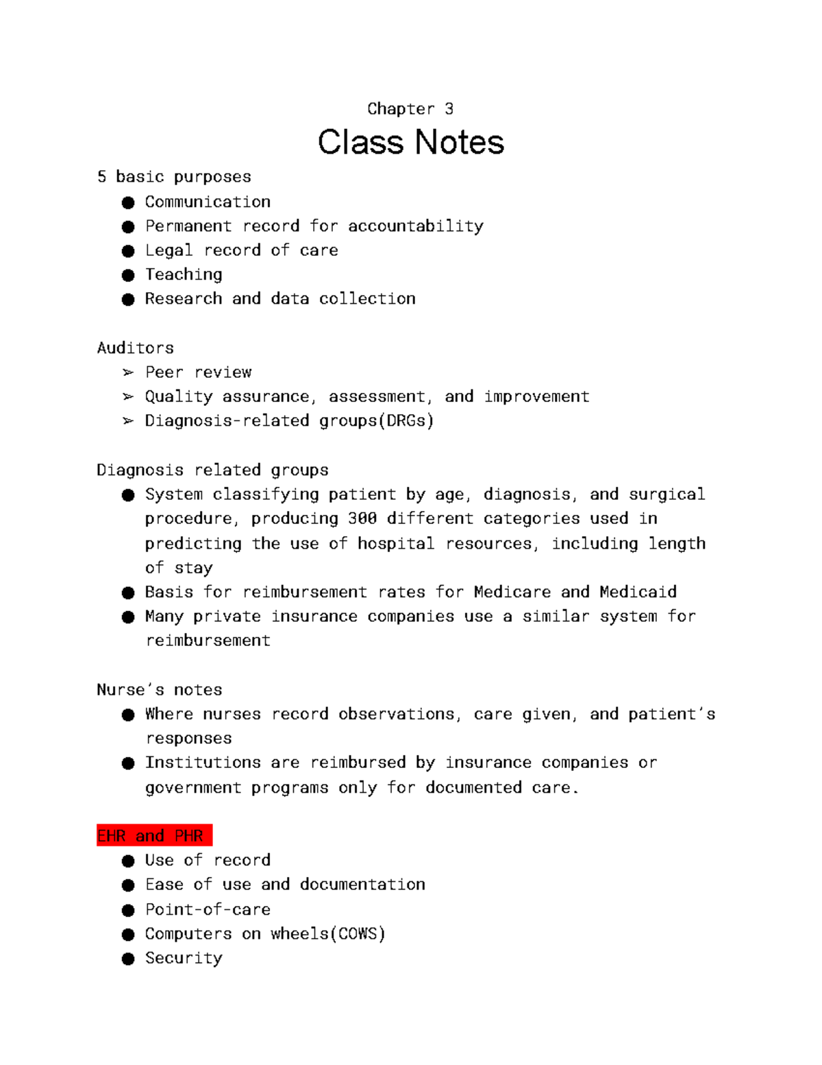 Chapter 3 documentation - Chapter 3 Class Notes 5 basic purposes ...