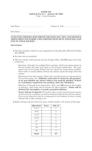 Math 109 Practice Final #1 - UNIVERSITY OF VICTORIA MATH 109 PRACTICE ...