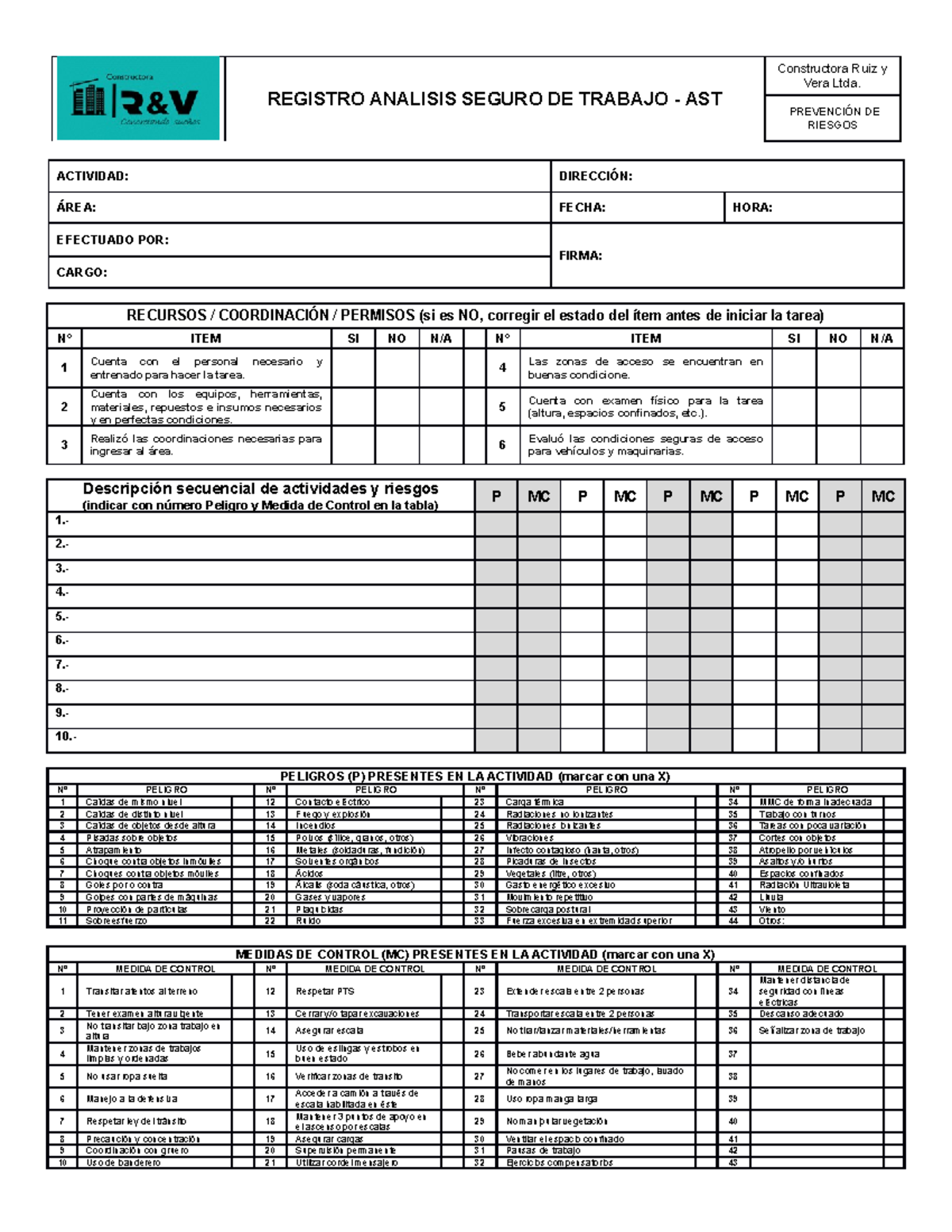 AST - Analisis seguro de trabajo - REGISTRO ANALISIS SEGURO DE TRABAJO ...