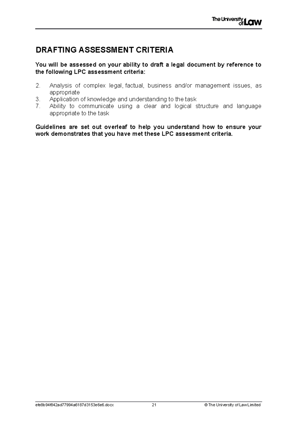 IPP Drafting Assessment Guidelines - DRAFTING ASSESSMENT CRITERIA You ...