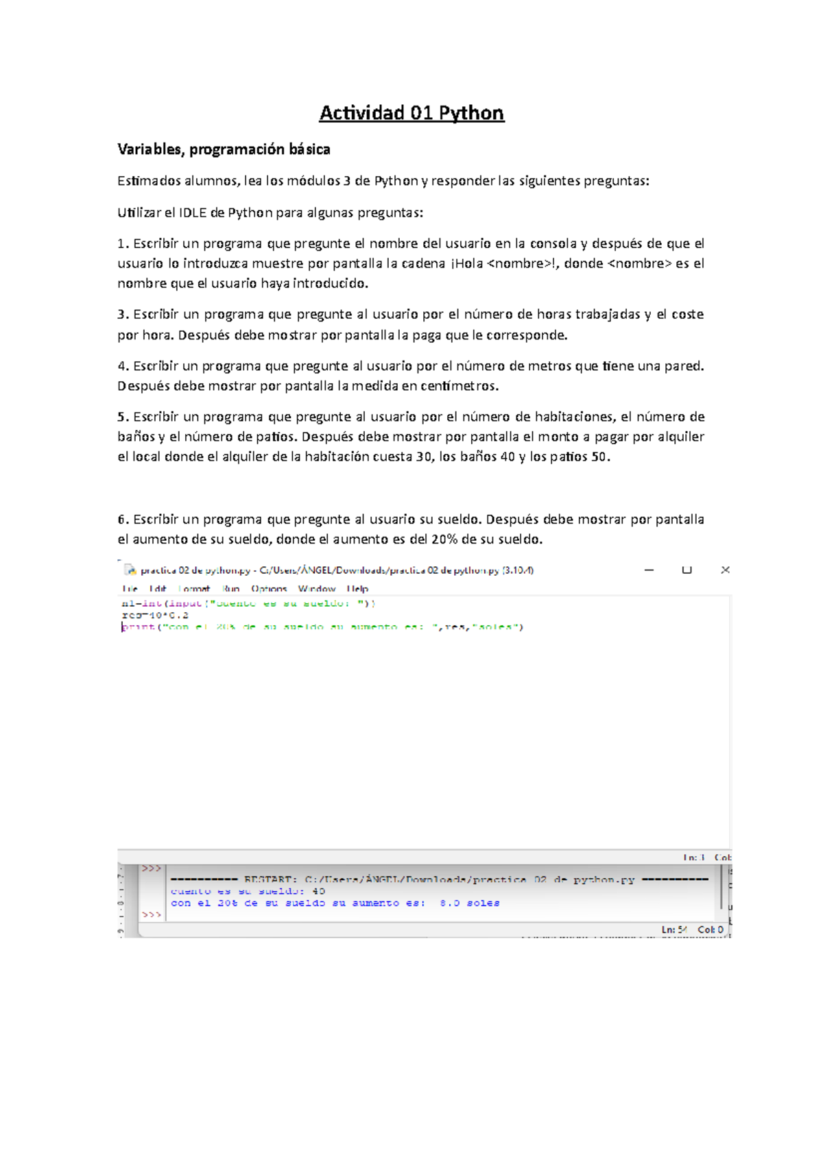 Actividad 01 python 2022 PP11 - Actividad 01 Python Variables, programación básica Estimados ...