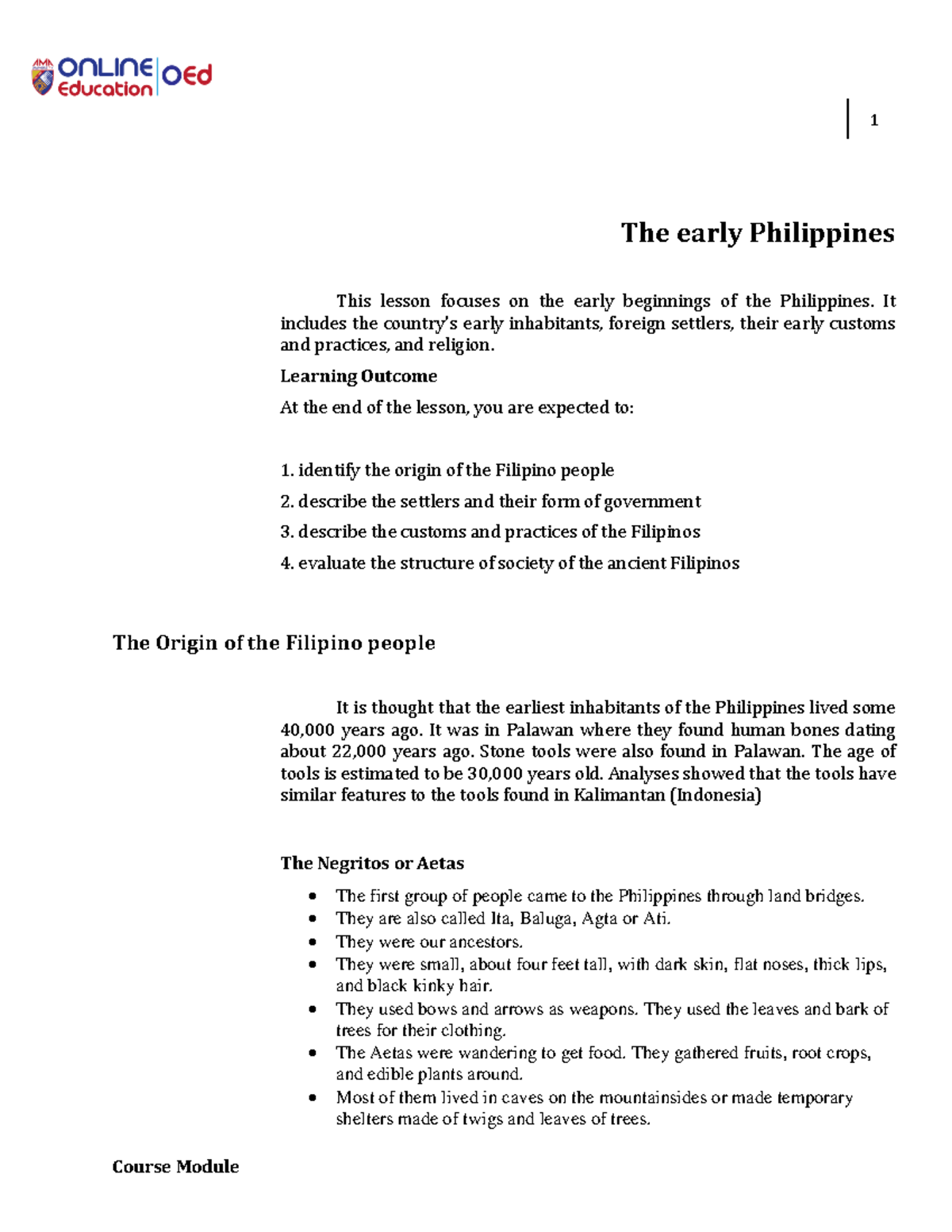 GE6108 - Philippine Popular Culture - 1 Course Module The early ...