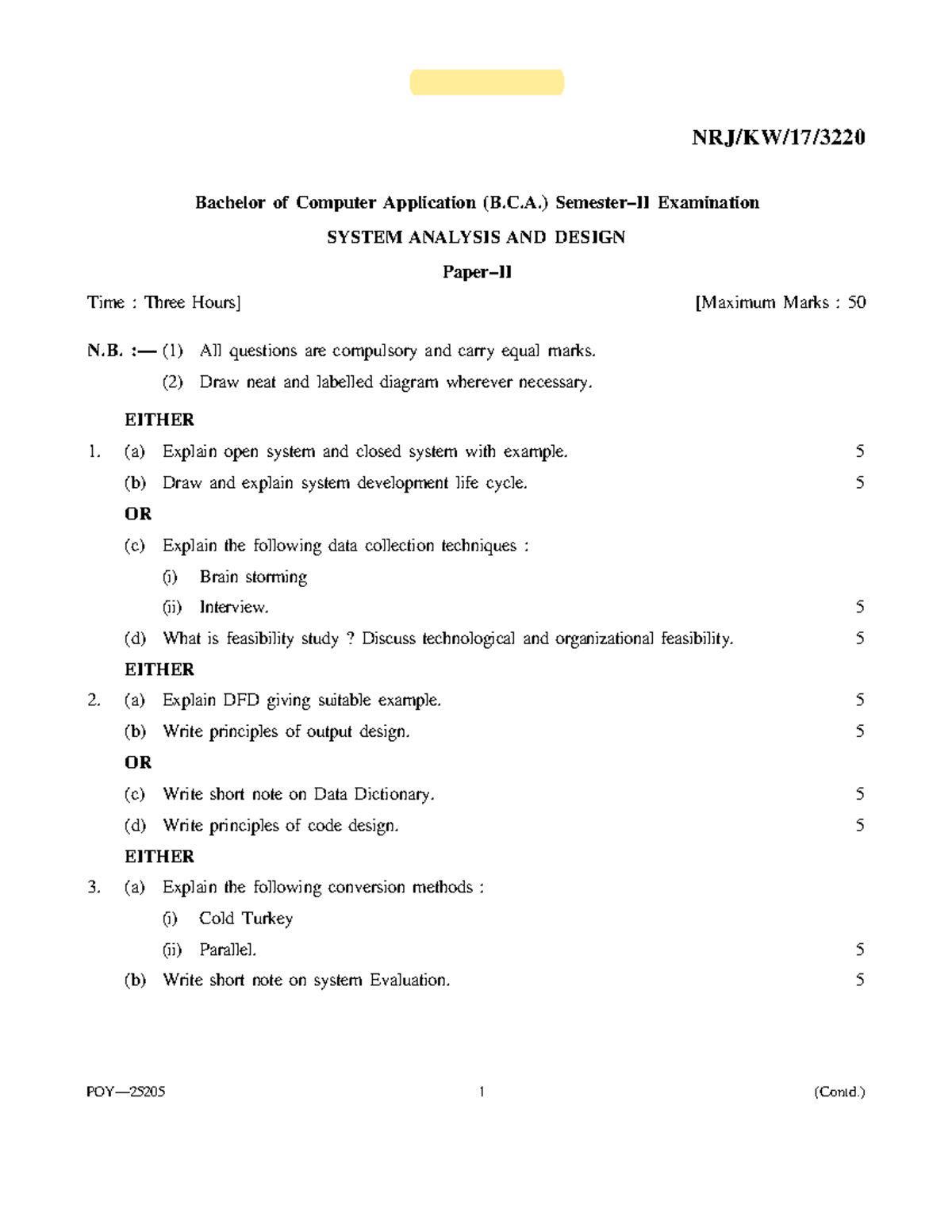 Bca 2 sem system analysis and design winter 2017 - NRJ/KW/17/ Bachelor ...