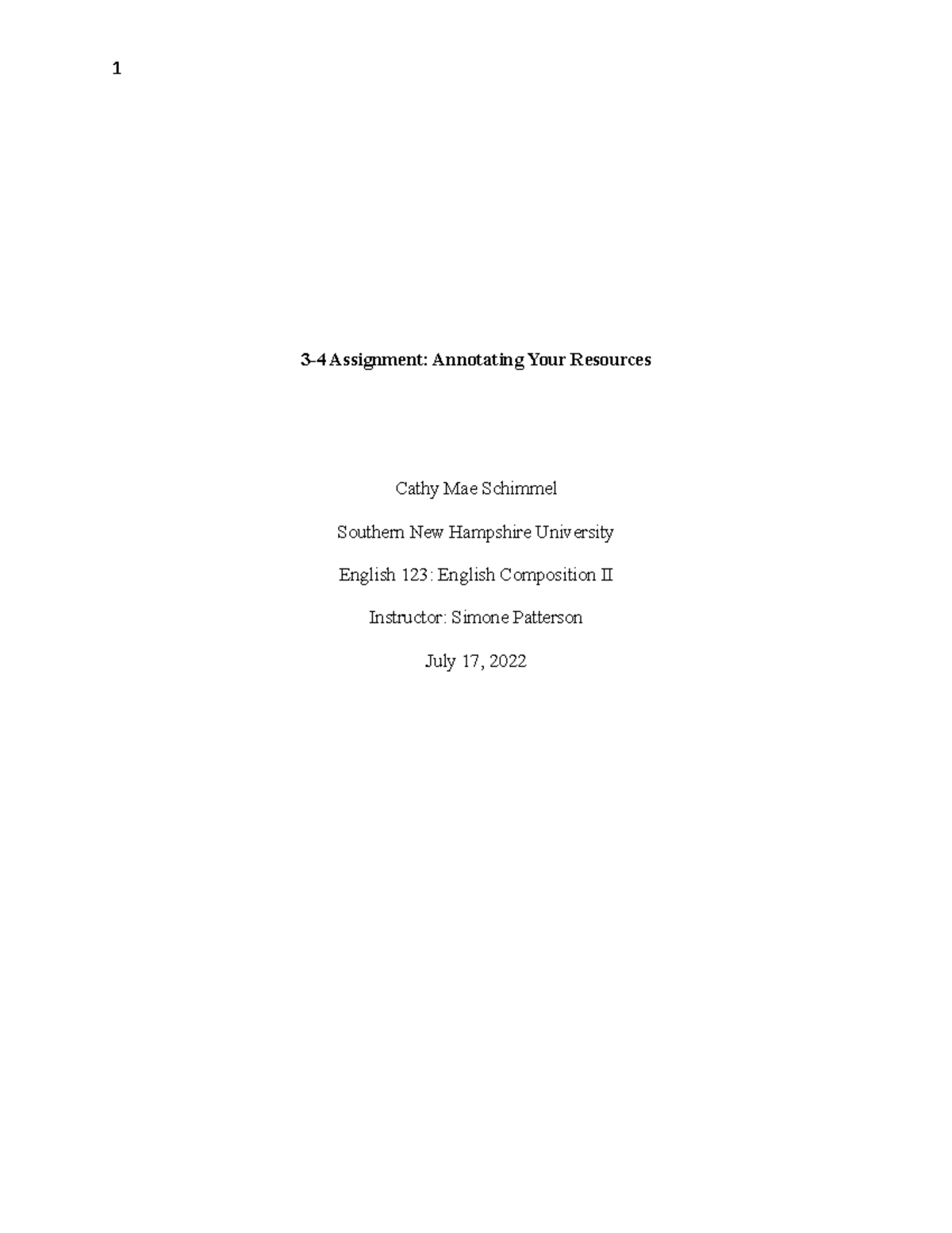 3 4 Assignment Annotating Your Resources 3 4 Assignment Annotating Your Resources Cathy Mae