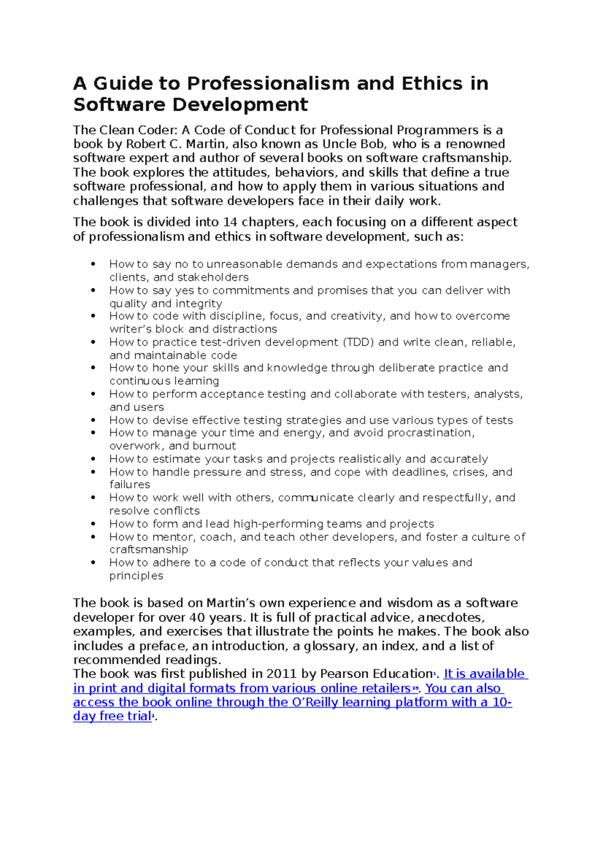 The Clean Coder A Code Of Conduct For Professional Programmers Martin Also Known As Uncle