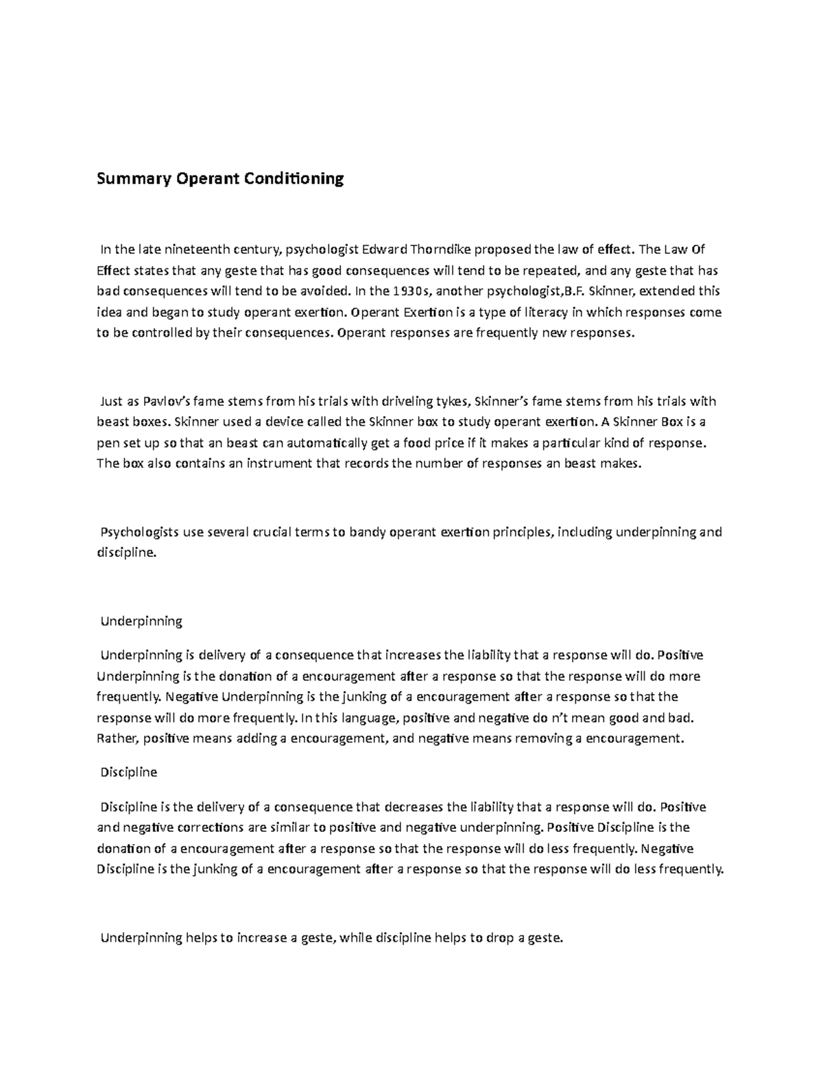 Summary Operant Conditioning - The Law Of Effect states that any geste ...