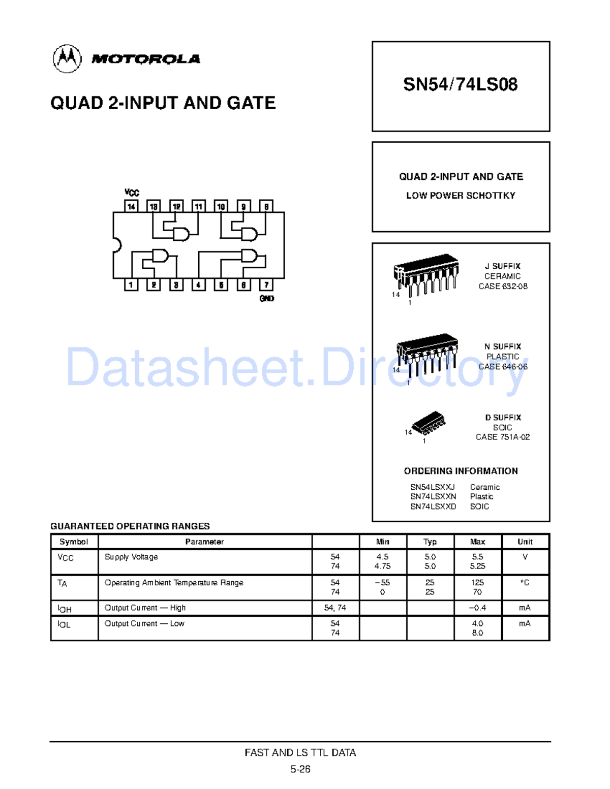 SN74LS08N - Data logica - FAST AND LS TTL DATA QUAD 2-INPUT AND GATE ...