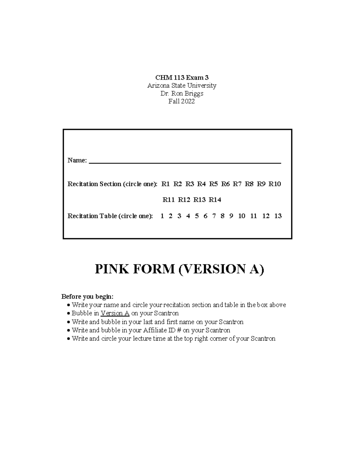 113EX3Fall2022 - Course work - CHM 113 Exam 3 Arizona State University ...