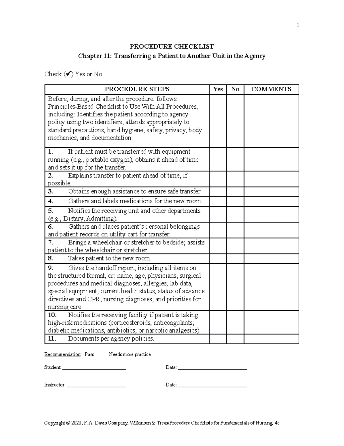 11-02 - Skill test out - 1 PROCEDURE CHECKLIST Chapter 11: Transferring ...