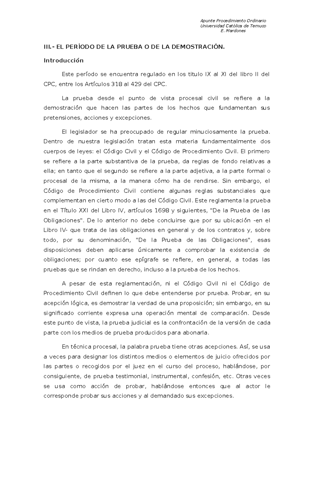 Juicio ordinario periodo probatorio (mardones) - Apunte Procedimiento ...