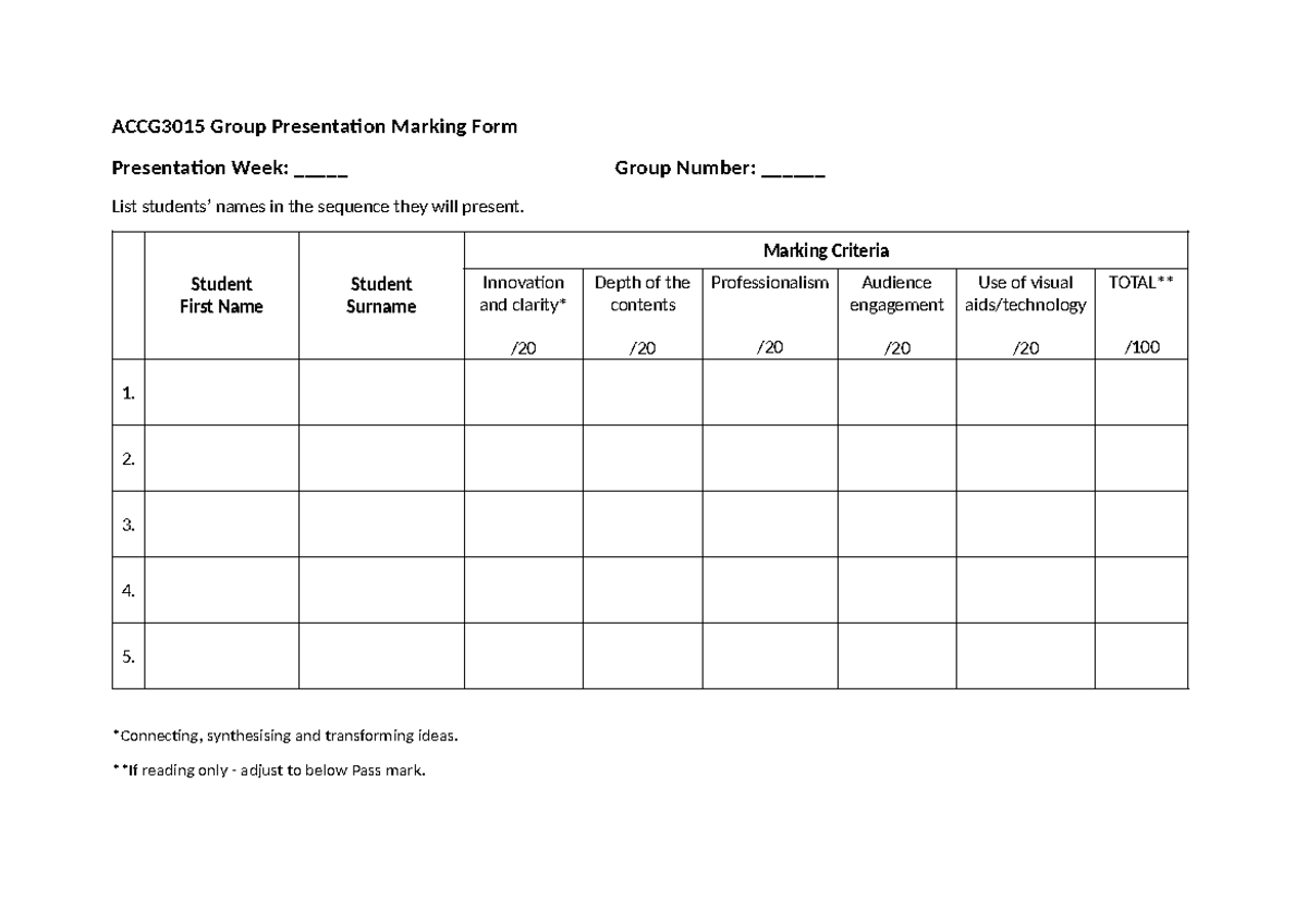 ACCG3015 Group Presentation Marking Form - ACCG3015 Group Presentation ...