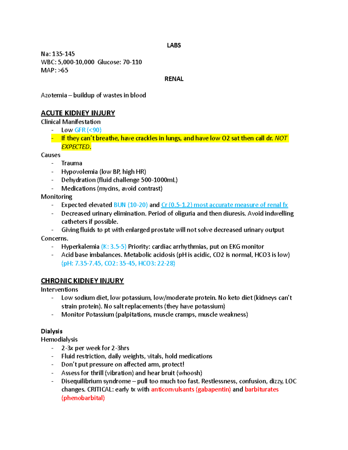 1 EXAM Review - sadasdas - LABS Na: 135- WBC: 5,000-10,000 Glucose: 70 ...