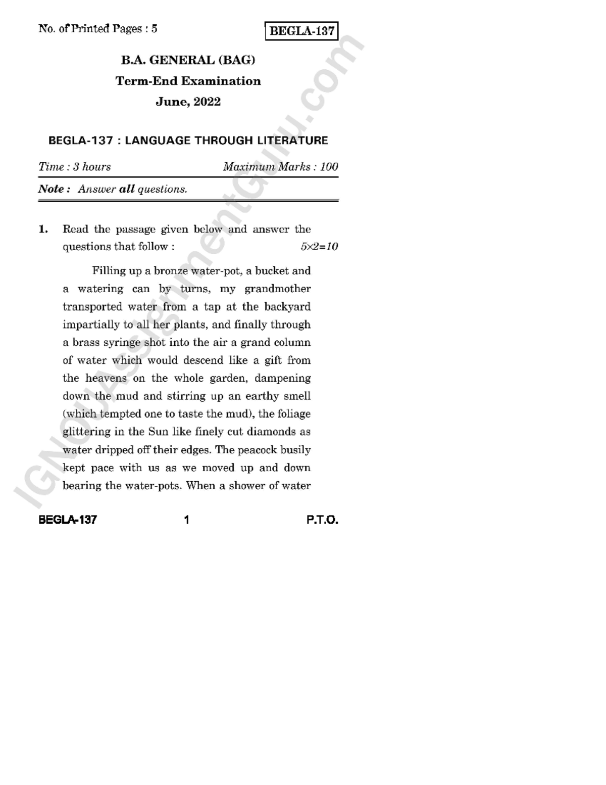 5 begla 137 - QUESTION - No. of Printed Pages : 5 B. GENERAL (BAG ...