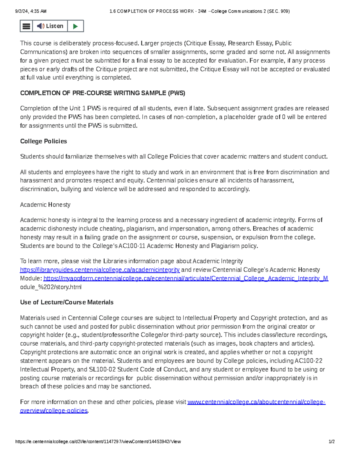 1.6 Completion OF Process WORK - 24M -College Communications 2 (SEC ...