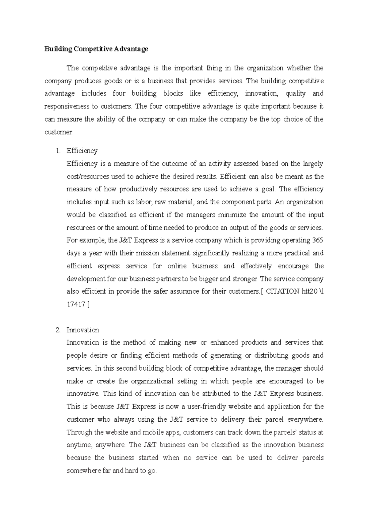 DRAF MGT420 Group ASS BA2401A - Building Competitive Advantage The ...