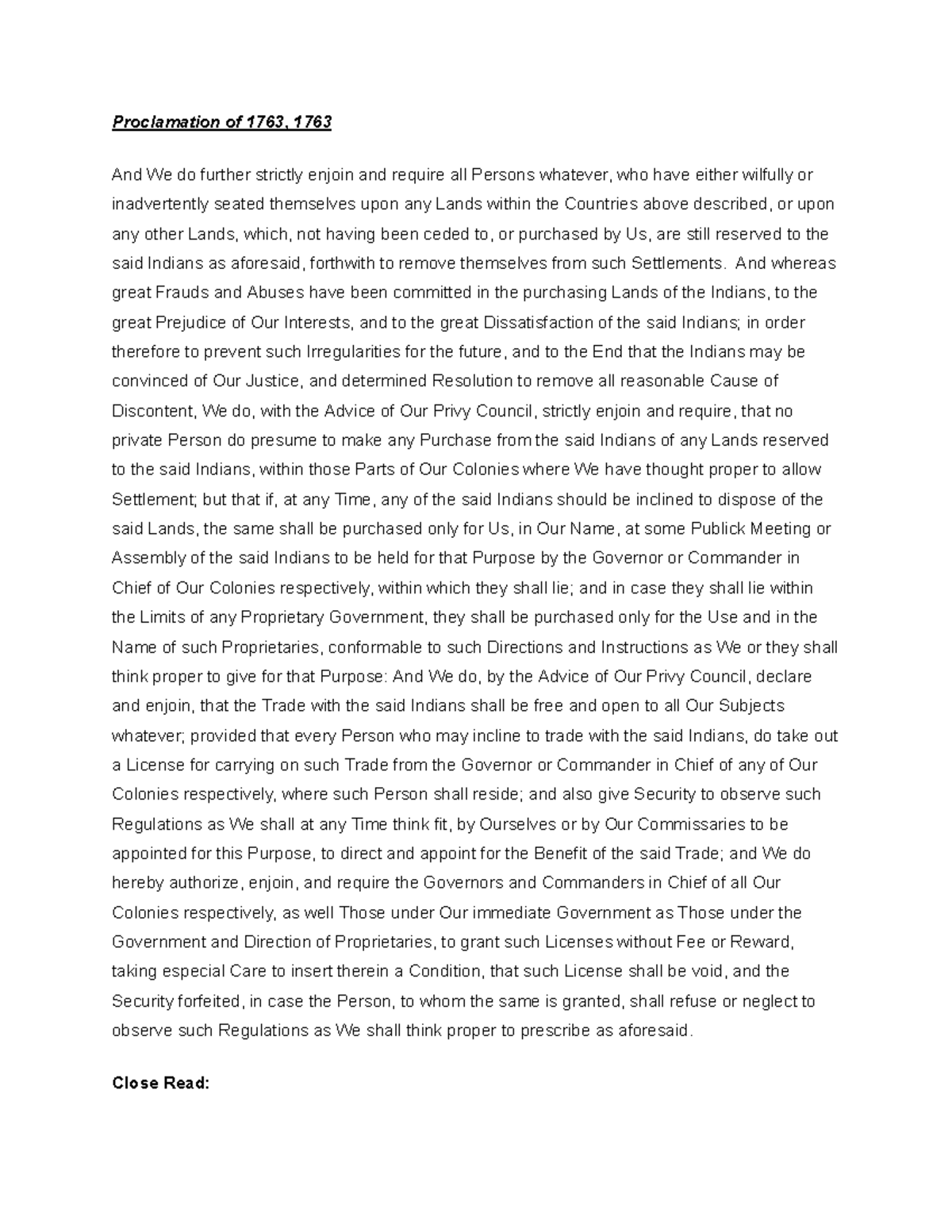 Exemplar Proclamation of 1763 - Proclamation of 1763, 1763 And We do ...