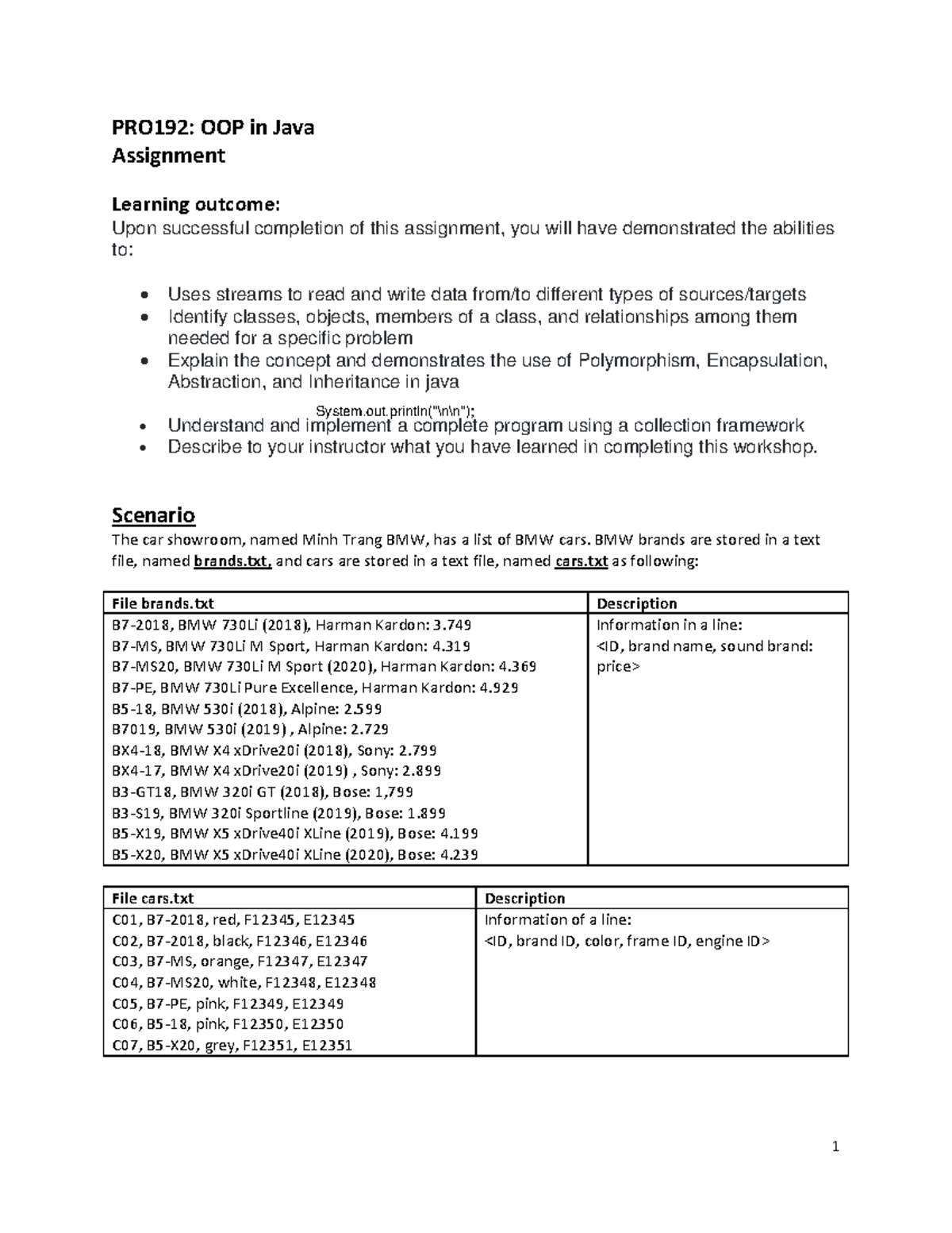 Assignment - PRO192: OOP in Java Assignment Learning outcome: Upon ...