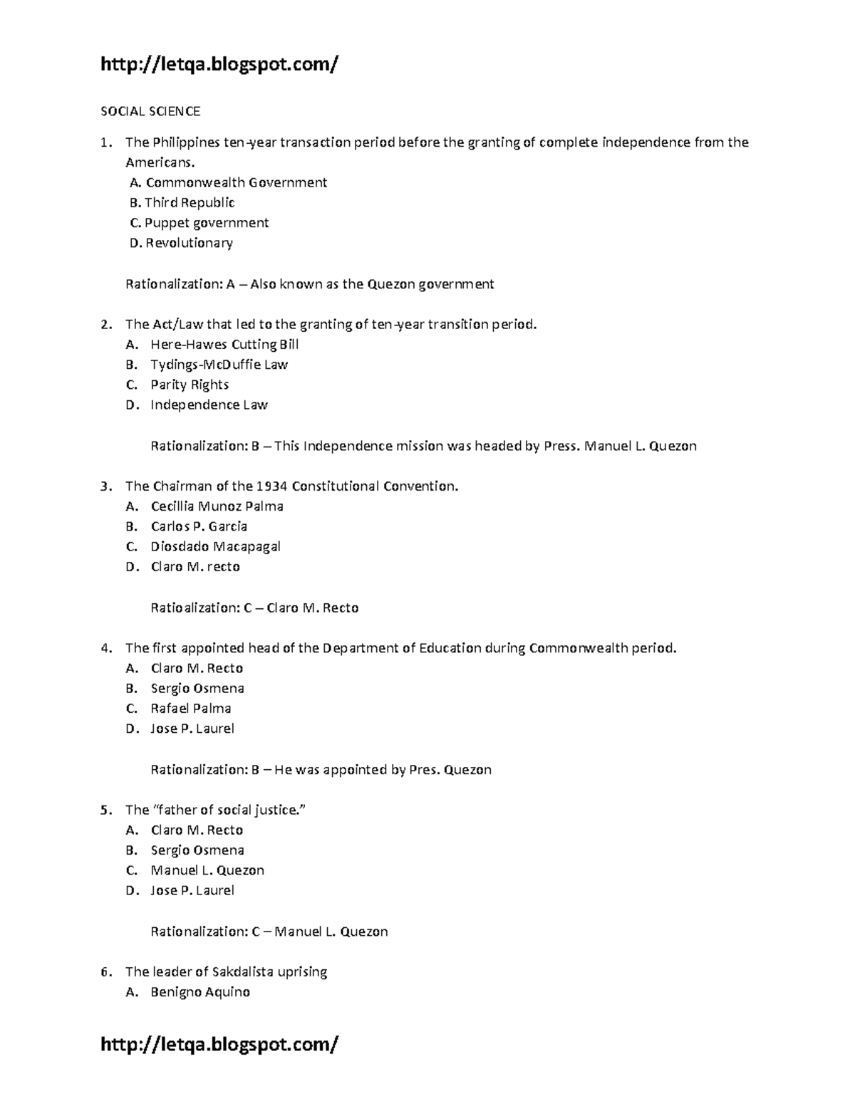 Social Science Part 1 SOCIAL SCIENCE The Philippines Ten year