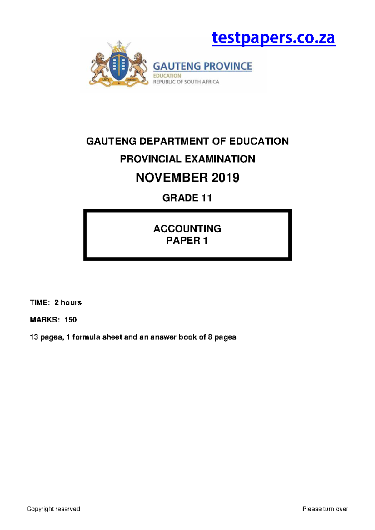 Gr11 Acc P1 (English) November 2019 Question Paper - GAUTENG DEPARTMENT ...