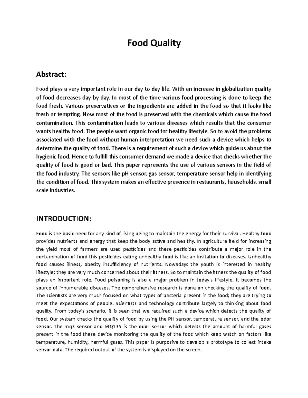 Food Quality synopsis - Notes - Food Quality Abstract: Food plays a ...
