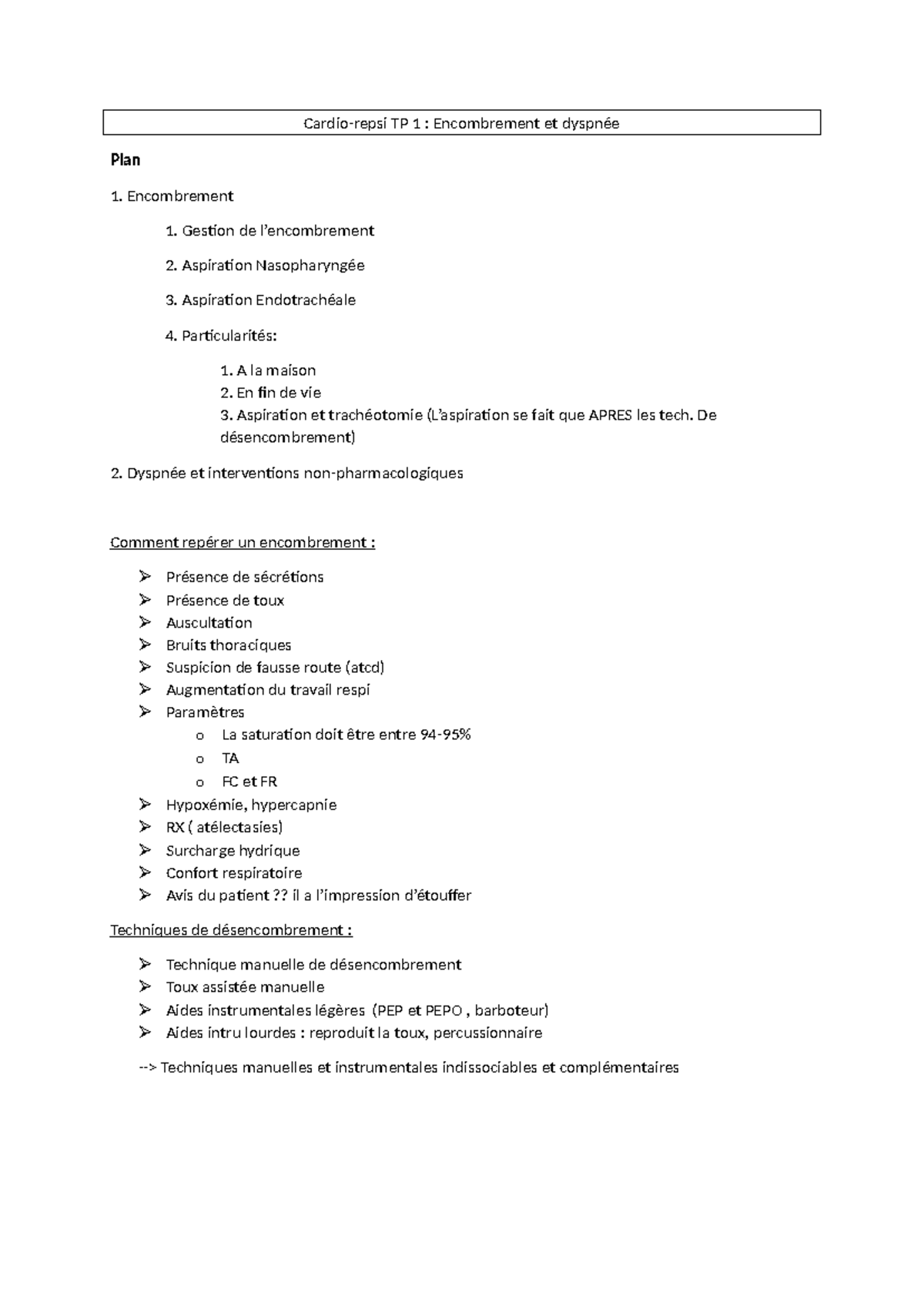TP 1 Cardio - Cardio-repsi TP 1 : Encombrement et dyspnée Plan ...