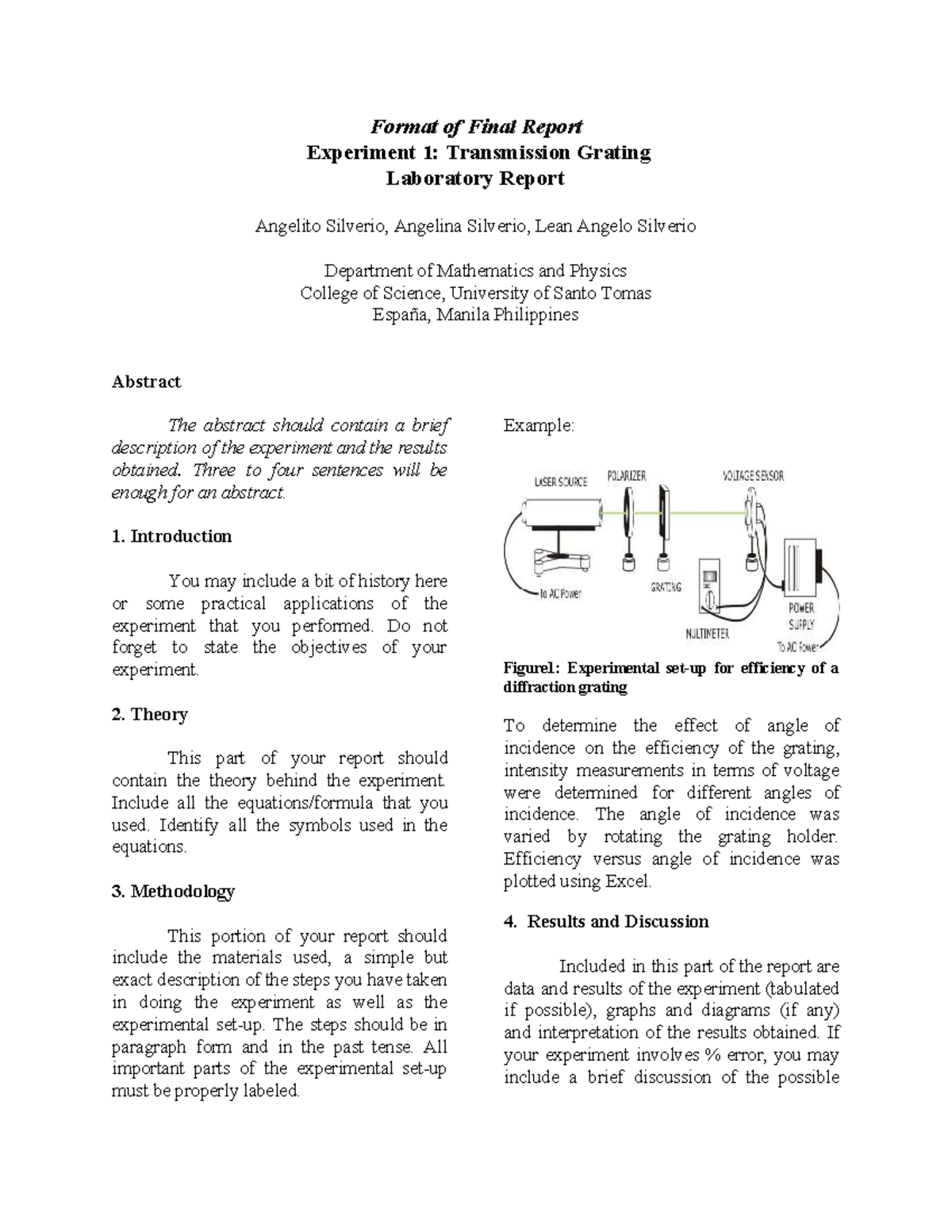 Written Report Format - Format of Final Report Experiment 1 ...