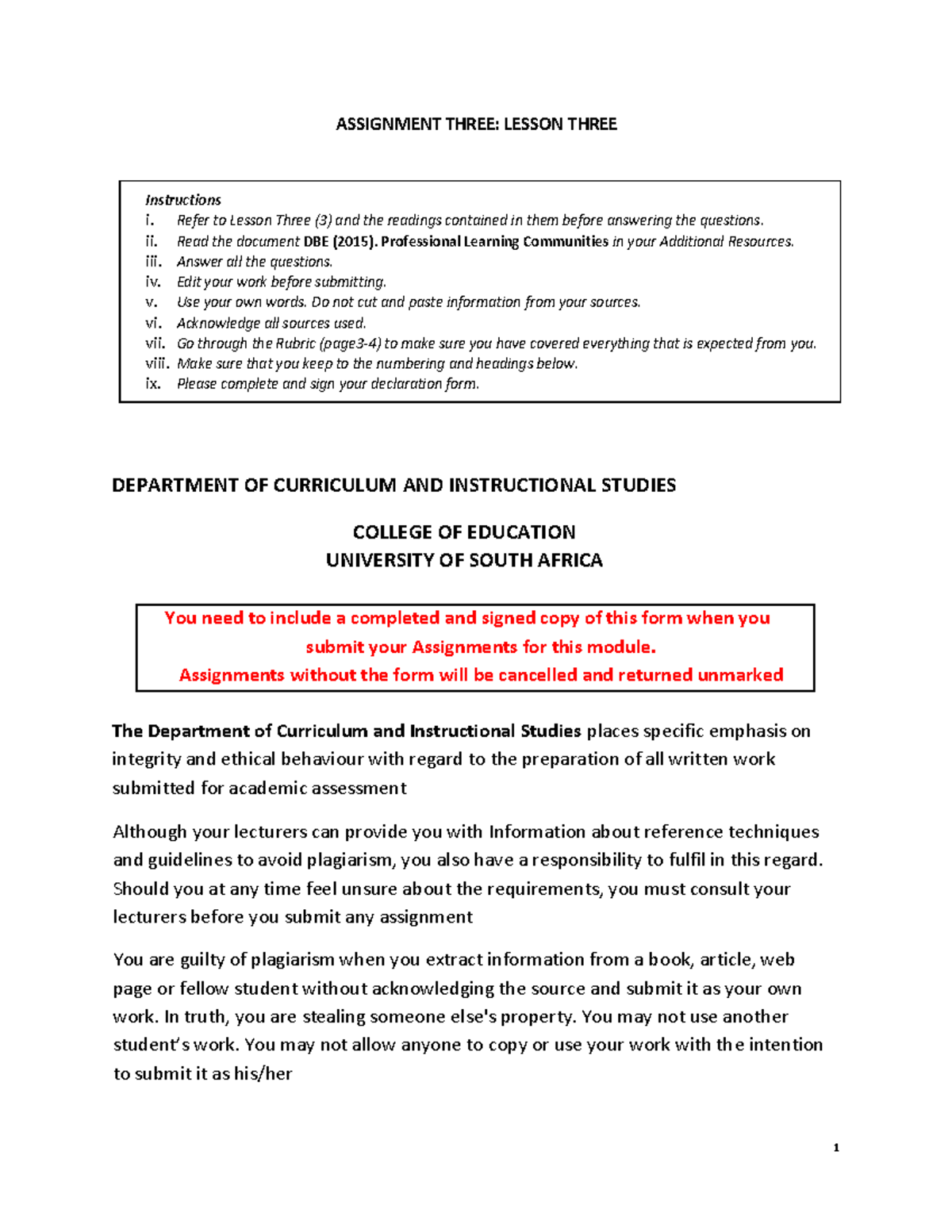 BPT1501-Assignment 3-Semester 2-2020 - ASSIGNMENT THREE: LESSON THREE ...