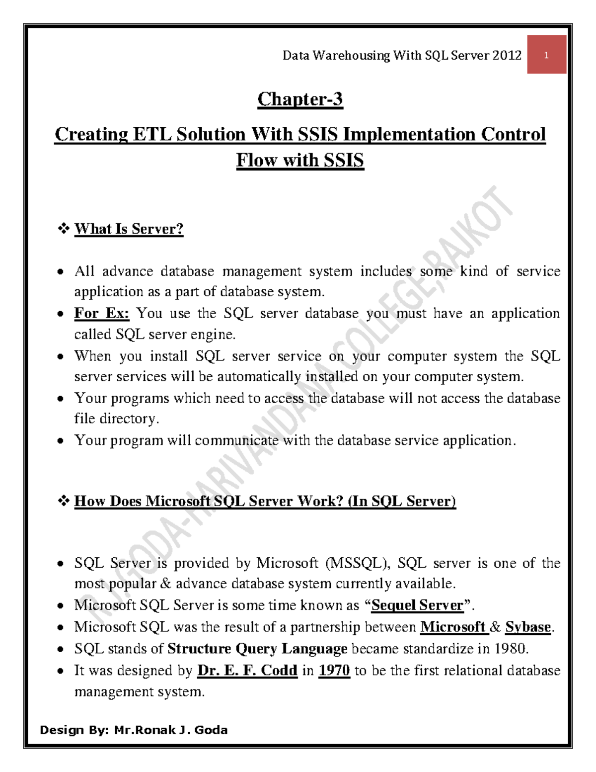 Chapter 3 - data ware house - Chapter- Creating ETL Solution With SSIS Implementation Control ...