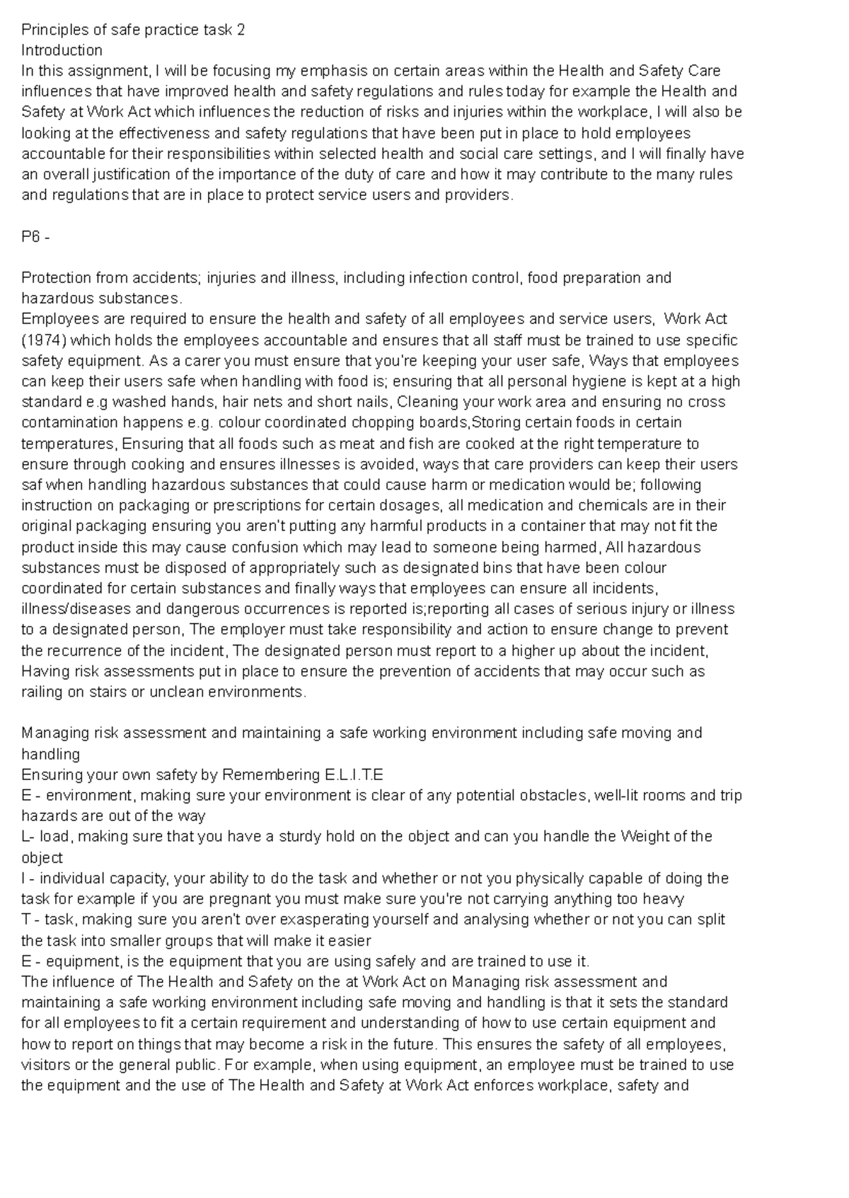 Unit 7 Principles of safe practice task 2 - Principles of safe practice ...