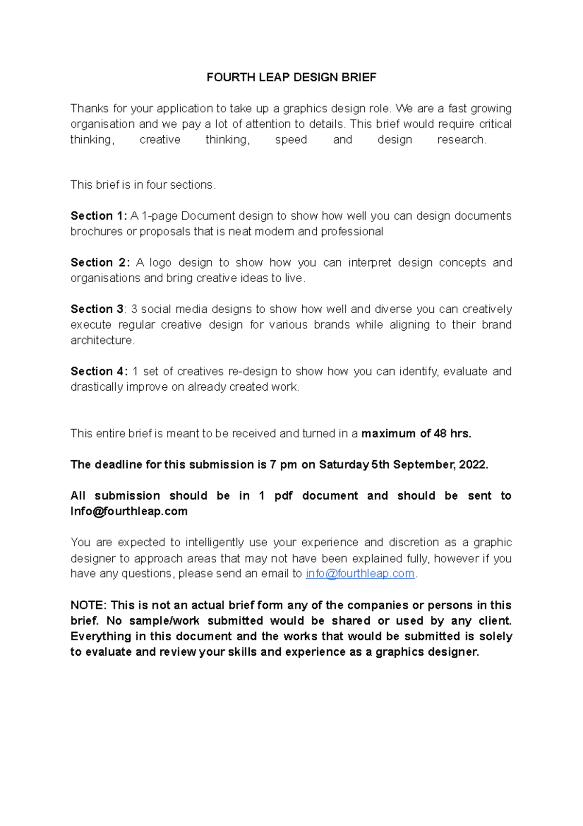 Design Brief for Fourth Leap Creatives - FOURTH LEAP DESIGN BRIEF ...