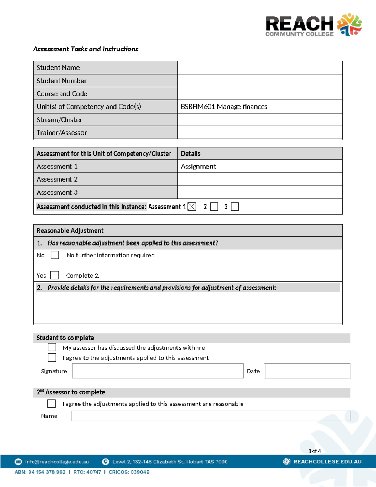 Bsbfim 601 Assessment-1 - Assessment Tasks and Instructions Student ...