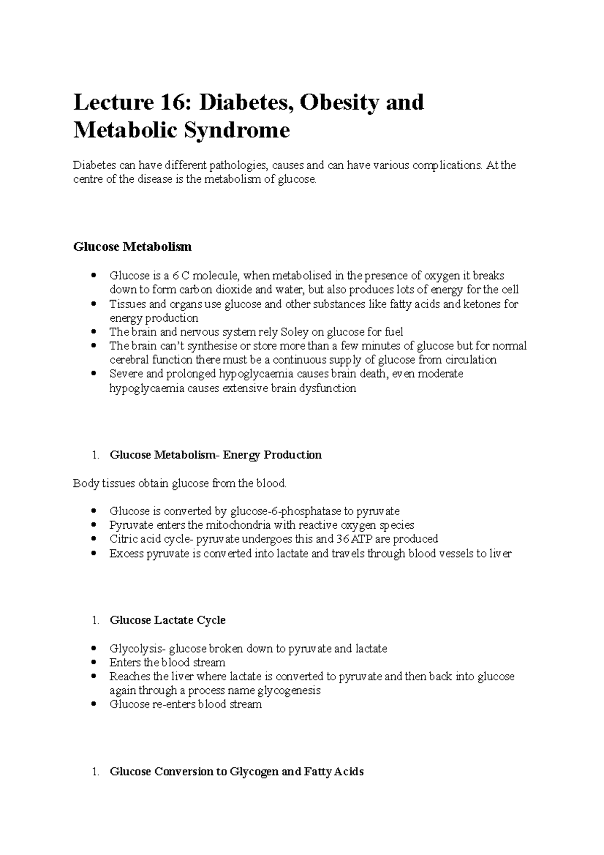 Lecture 16- diabetes, obesity and metabolic syndrome - Lecture 16 ...